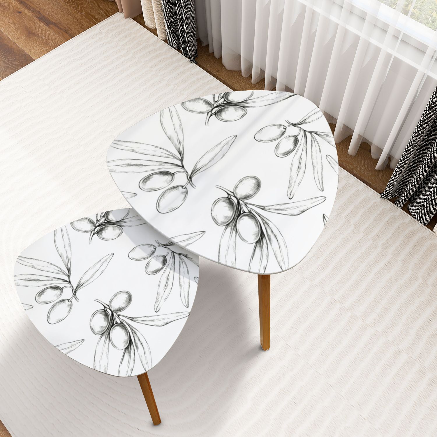 Triangle Nesting Coffee Table Set of 2 Olives branches drawn pencil ...