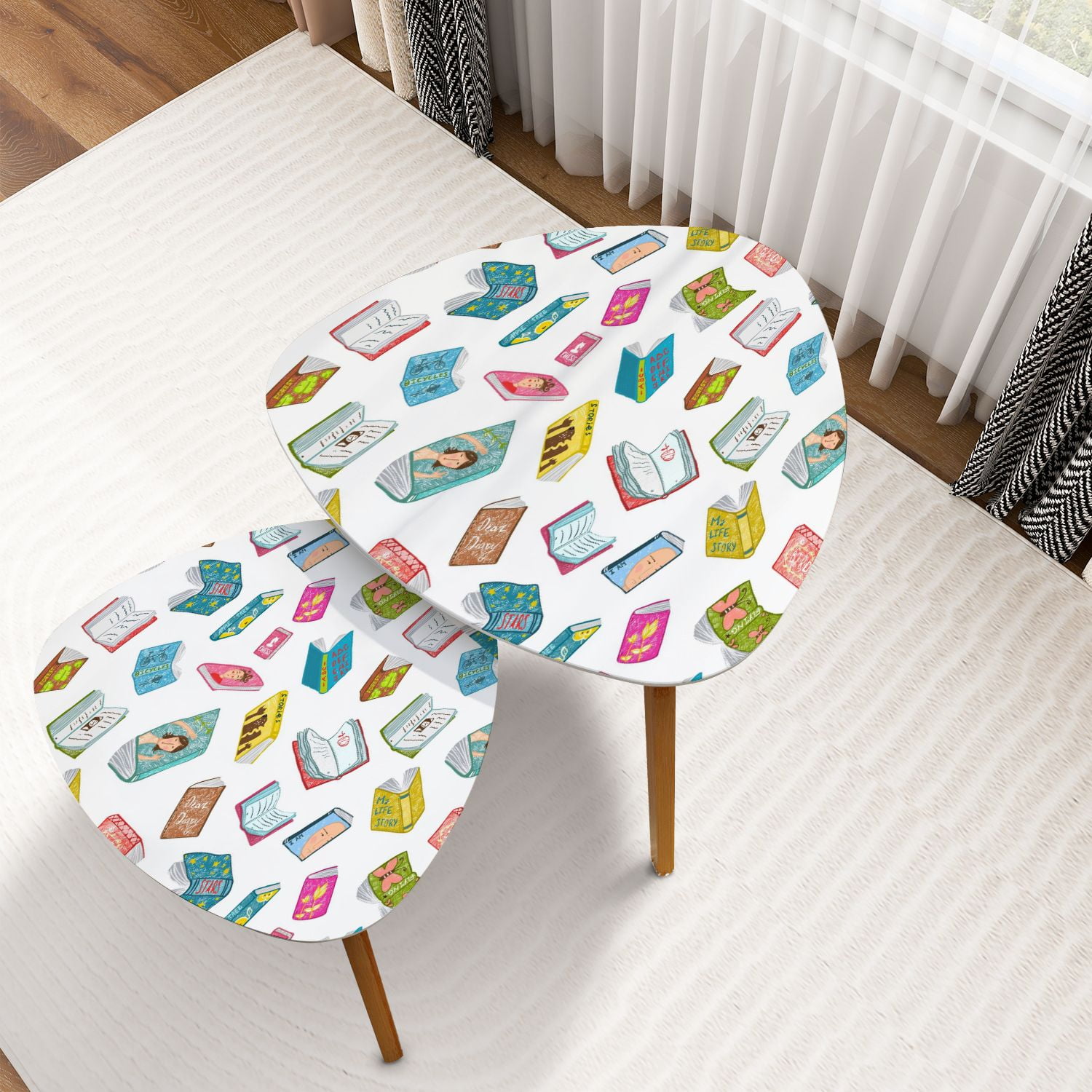 Triangle Nesting Coffee Table Set of 2 Open Books Reading Seamless ...