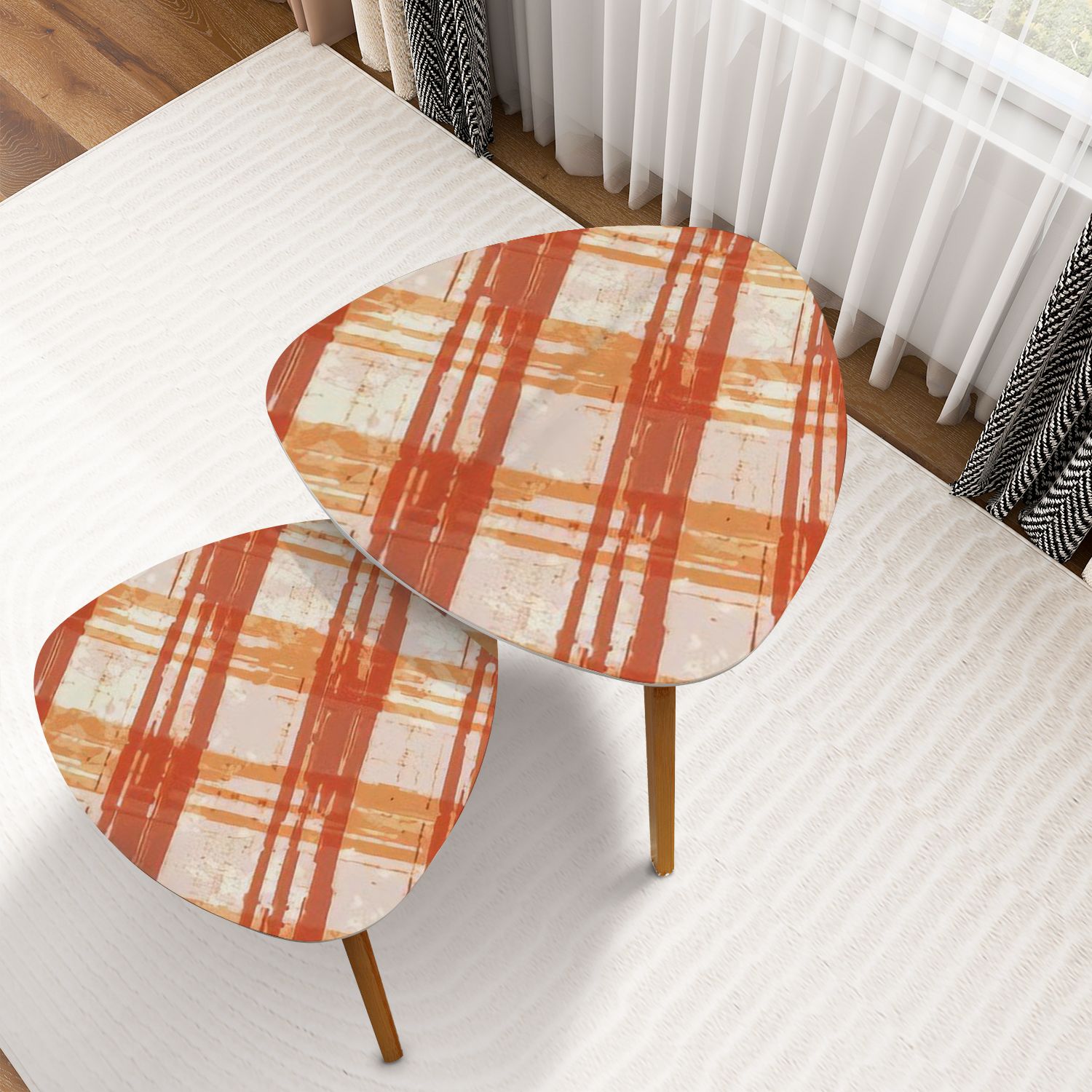 Triangle Nesting Coffee Table Set of 2 Orange yellow modern tartan ...