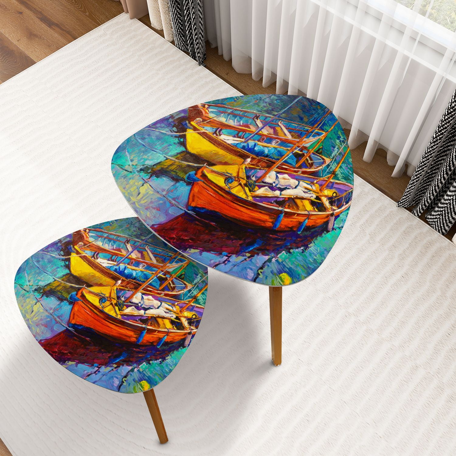 Triangle Nesting Coffee Table Set of 2 Original oil painting canvas ...