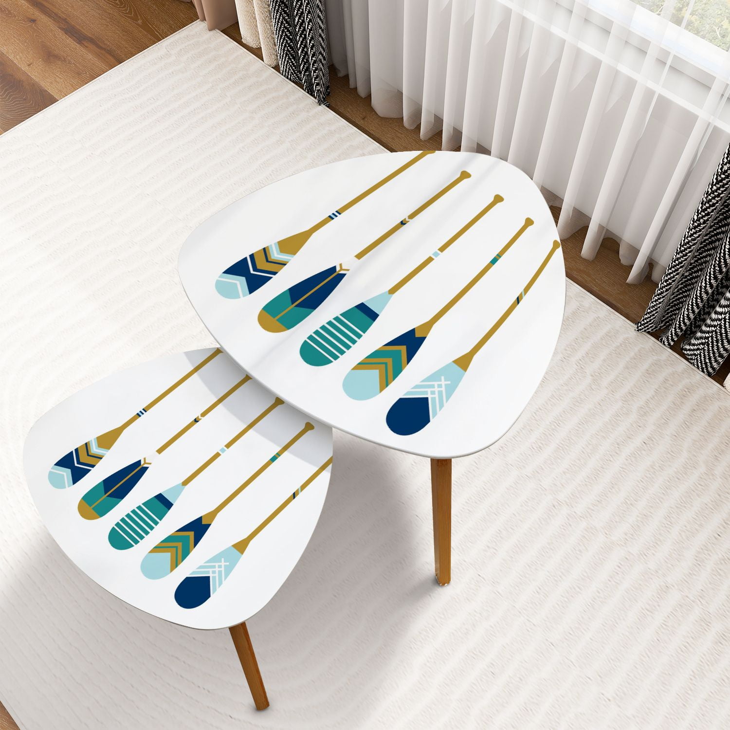 Triangle Nesting Coffee Table Set of 2 Painted wooden canoe Oar Modern ...