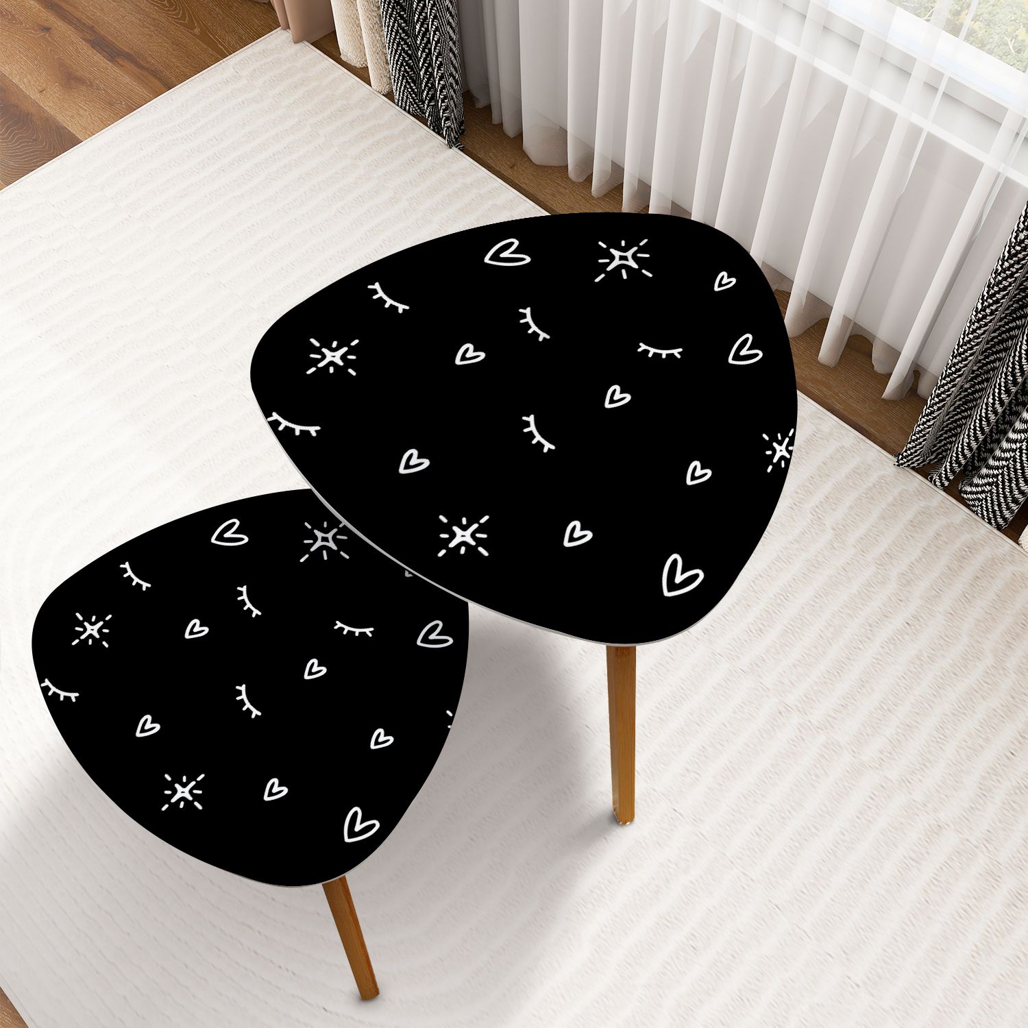 Triangle Nesting Coffee Table Set of 2 Pajama print doodle closed eye ...