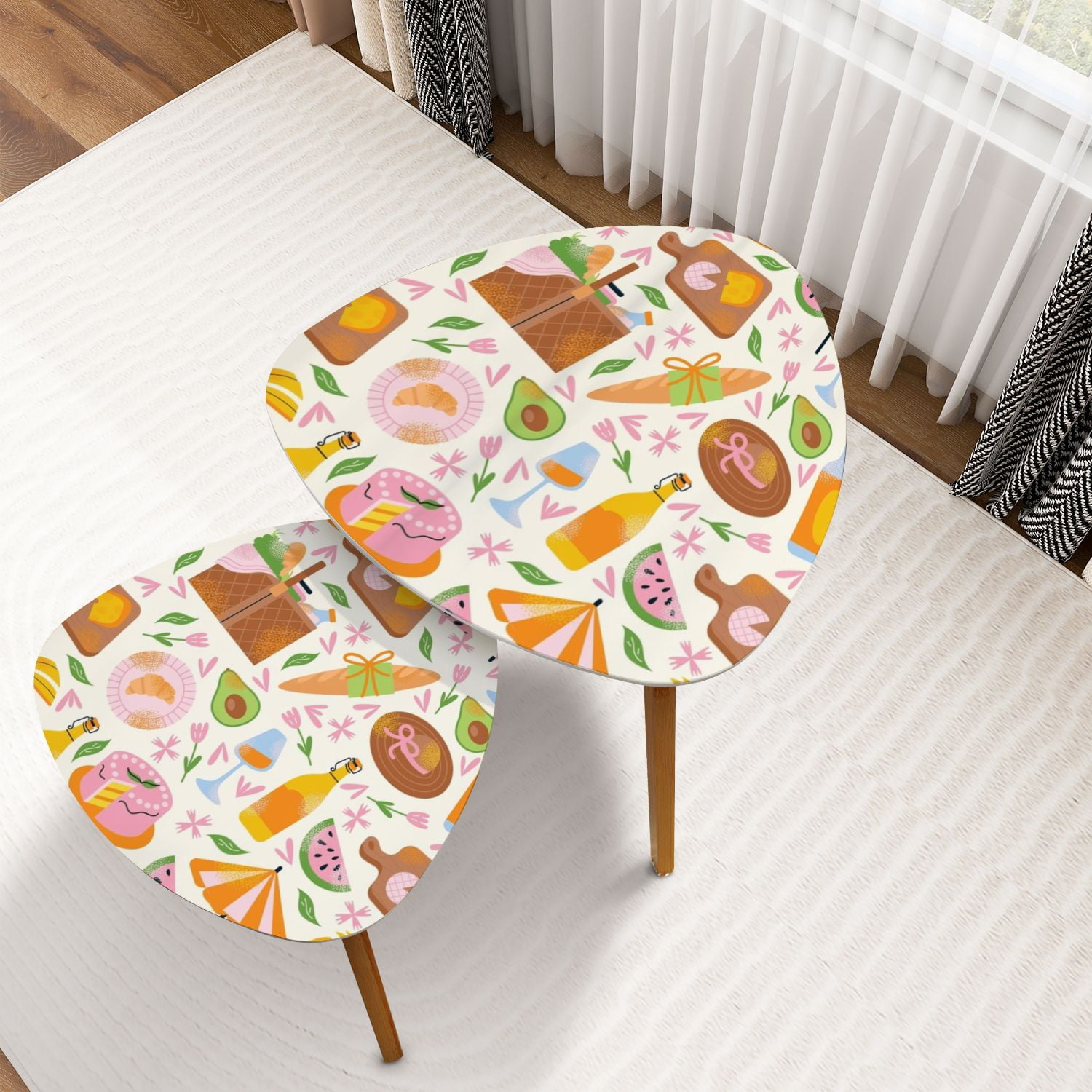 Triangle Nesting Coffee Table Set of 2 Picnic food drinks seamless ...