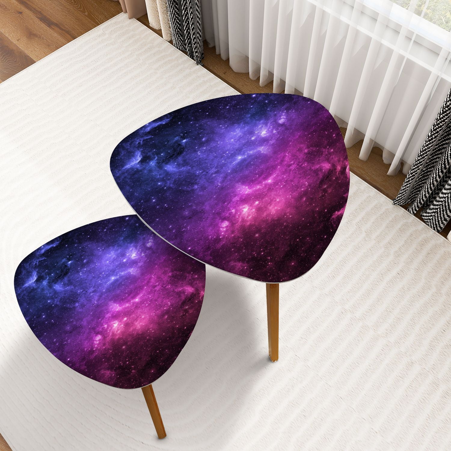 Triangle Nesting Coffee Table Set of 2 Pink blue cosmos Colored nebula Galaxy stars planets ...