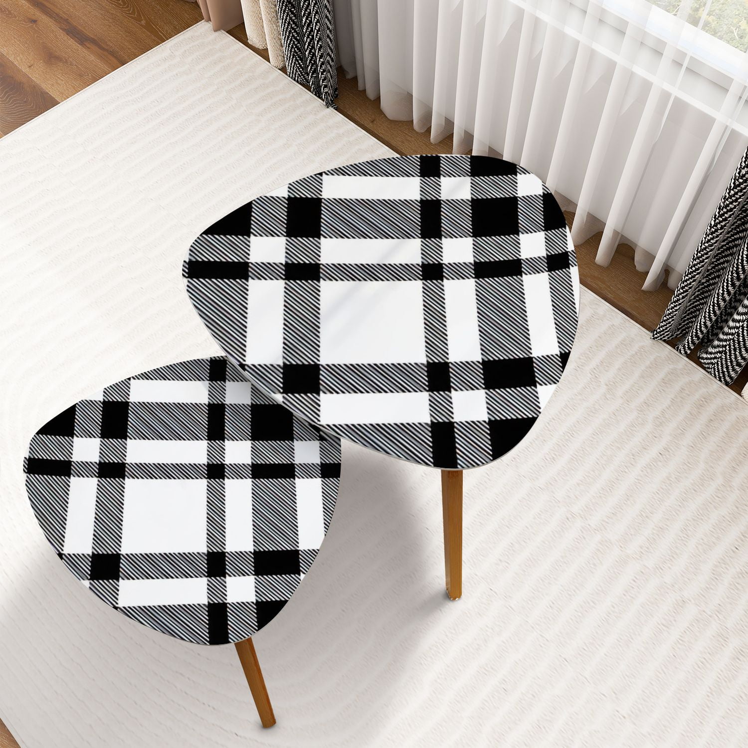 Triangle Nesting Coffee Table Set of 2 Plaid pattern Check fabric ...