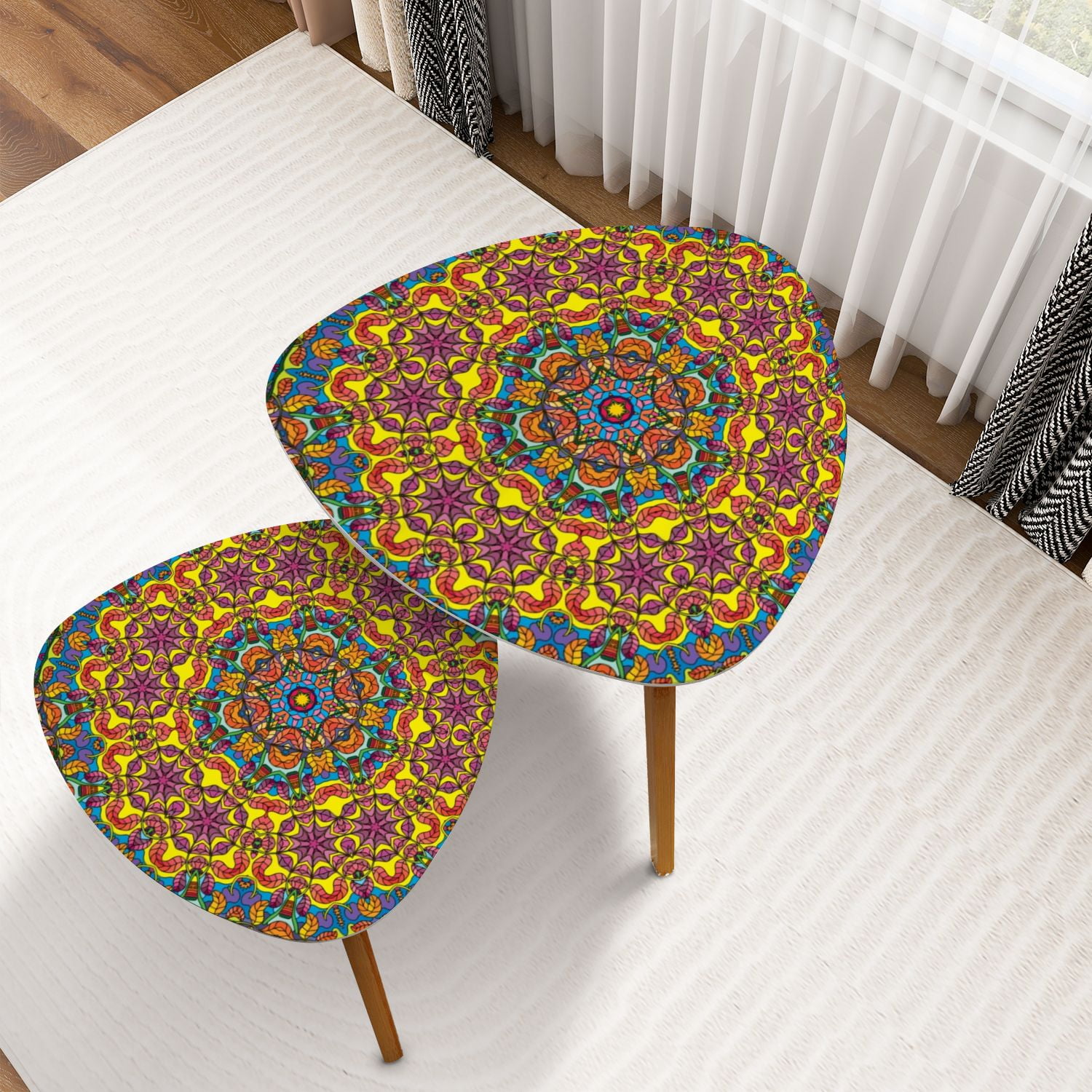Triangle Nesting Coffee Table Set of 2 Psychedelic jungle forest floral ...