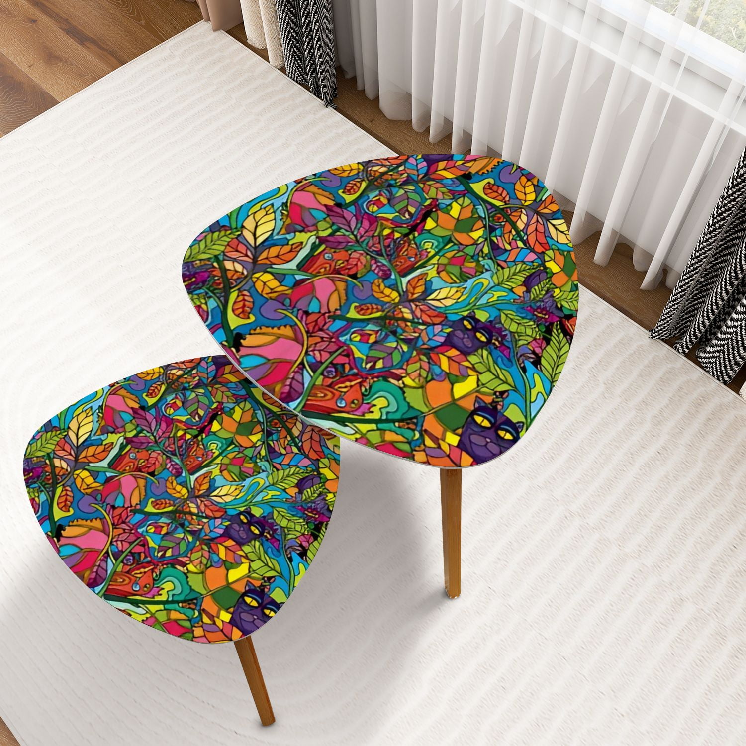 Triangle Nesting Coffee Table Set of 2 Psychedelic jungle forest floral ...
