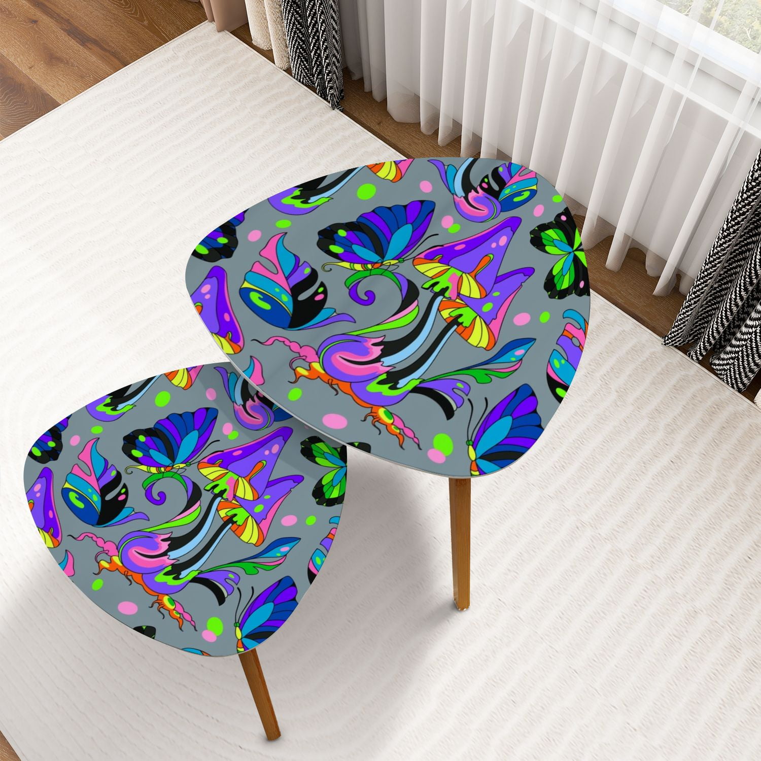 Triangle Nesting Coffee Table Set of 2 Psychedelic mushroom butterfly ...