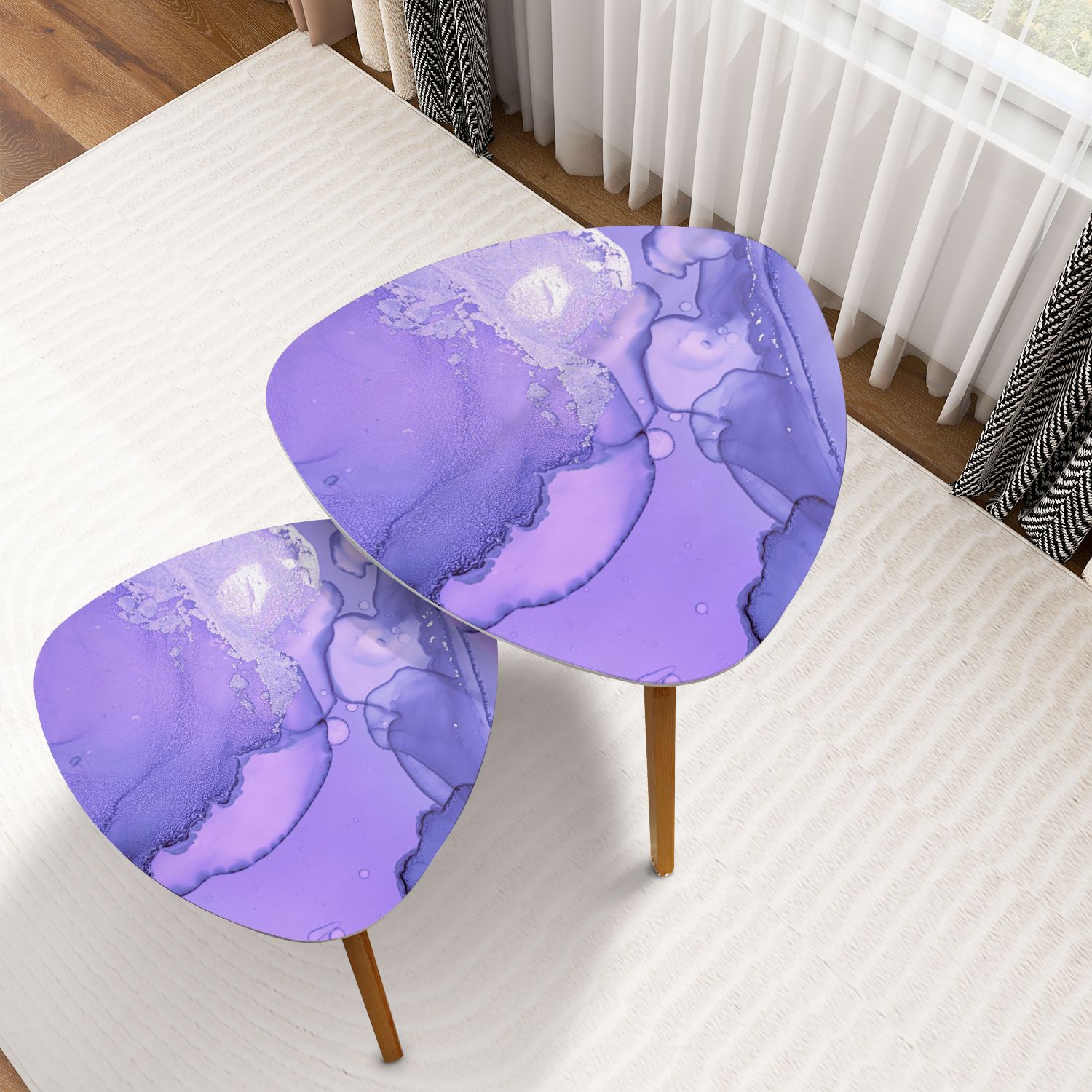 Triangle Nesting Coffee Table Set of 2 Purple Liquid Paint Waves ...