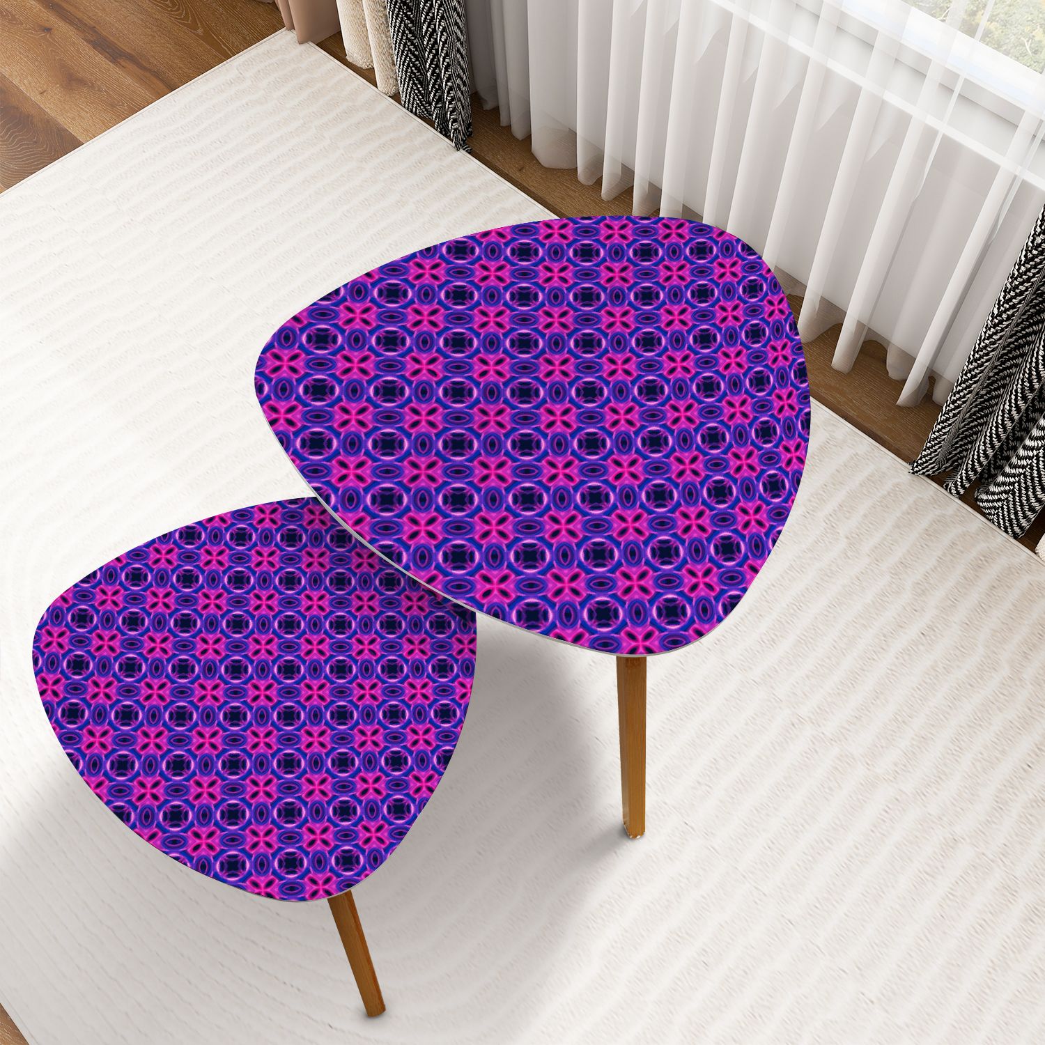 Triangle Nesting Coffee Table Set of 2 Purple pink blue black color ...