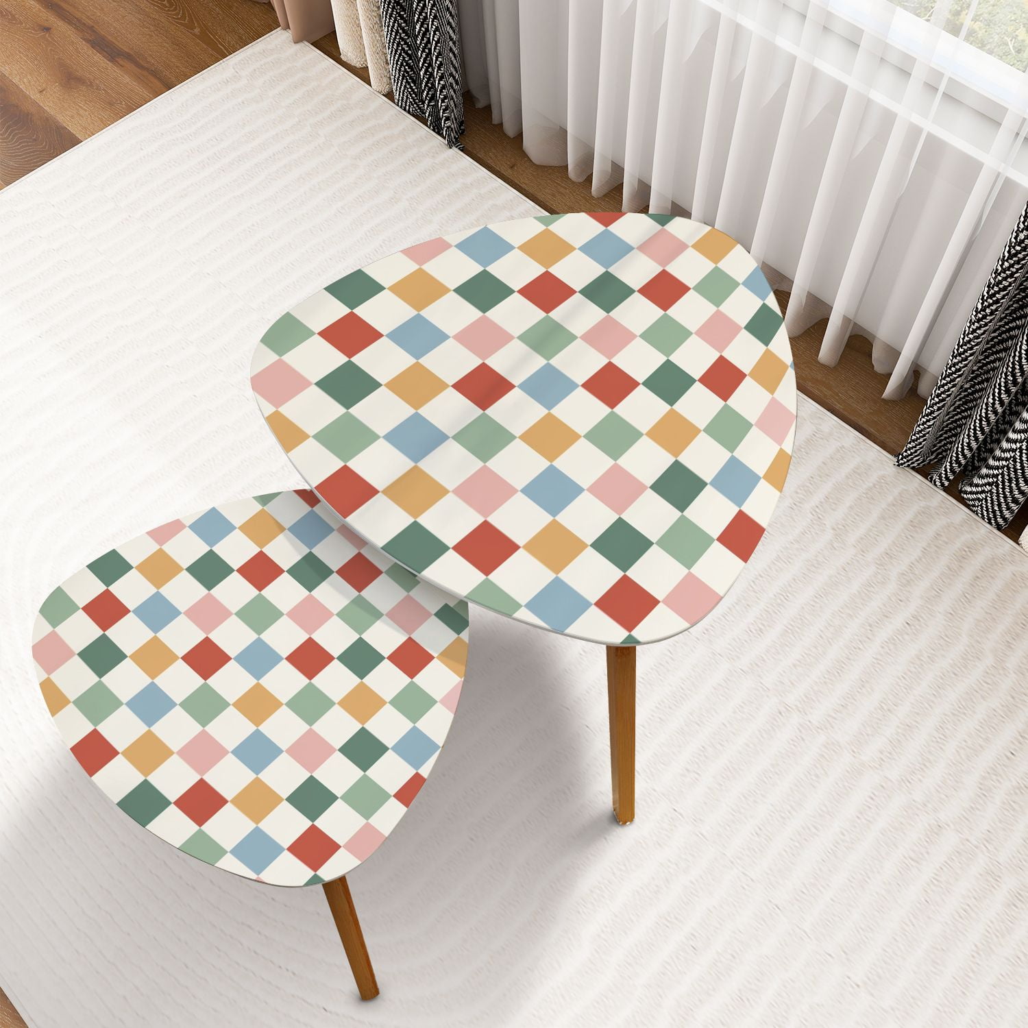 Triangle Nesting Coffee Table Set of 2 Rainbow Checkerboard retro ...