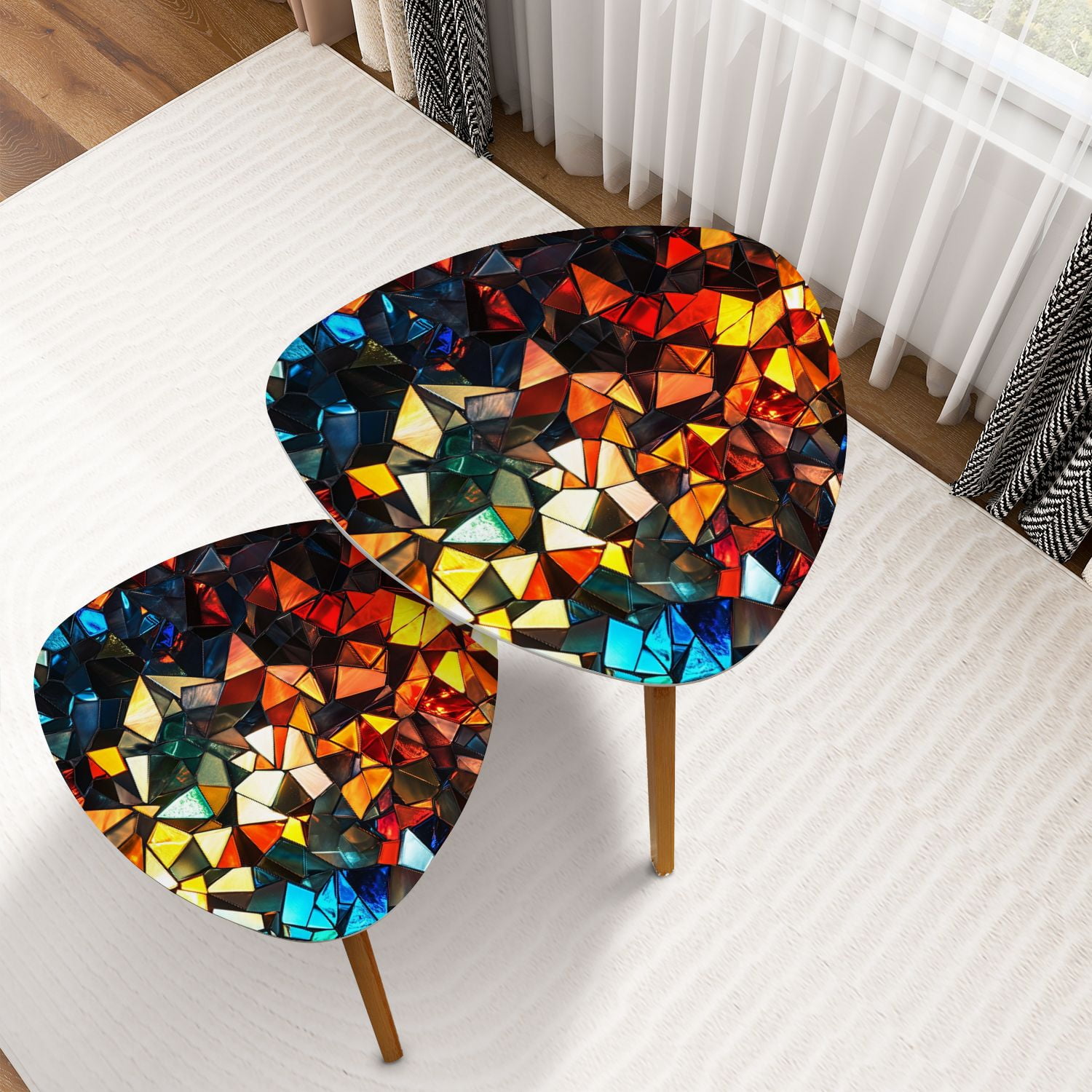 Triangle Nesting Coffee Table Set of 2 Rainbow Stained Glass Colorful ...