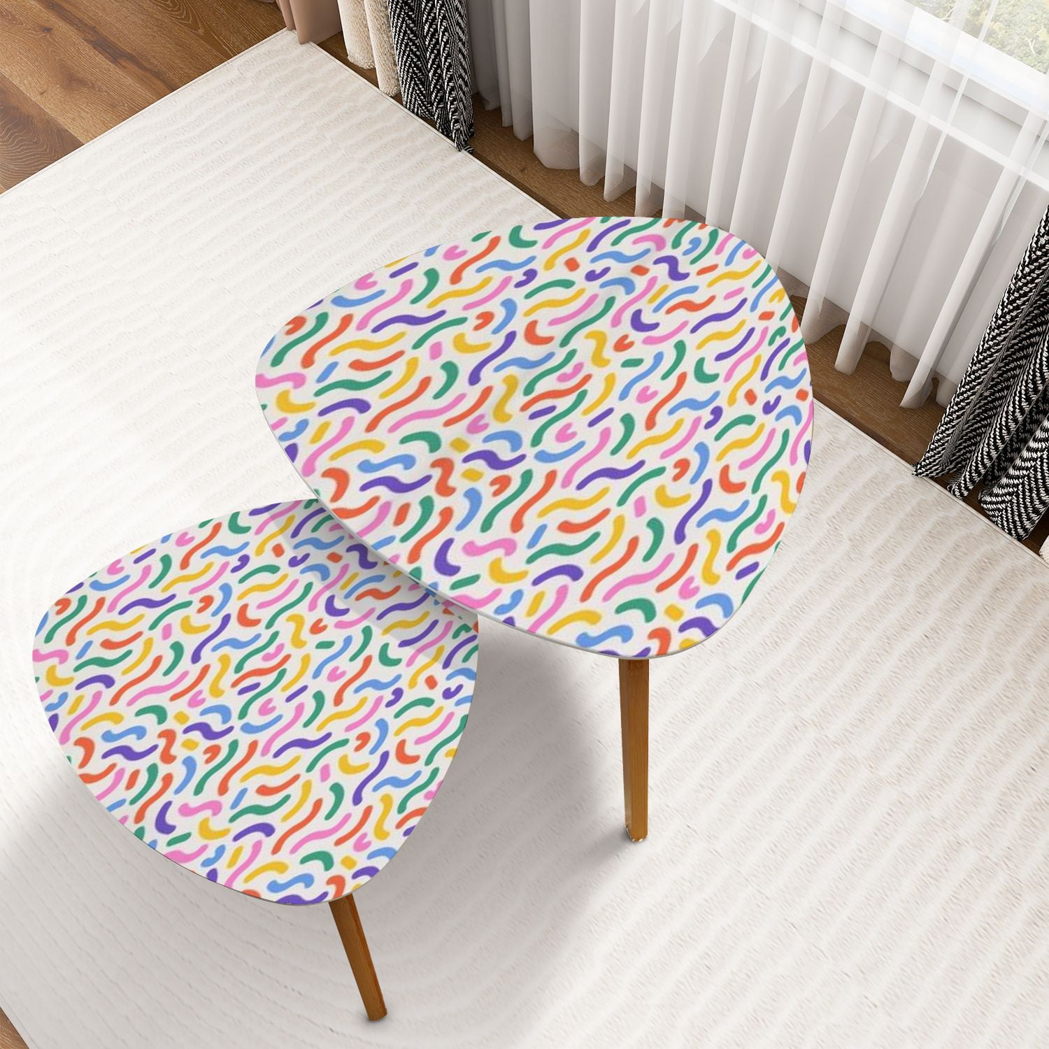 Triangle Nesting Coffee Table Set of 2 Rainbow cake sprinkle pattern ...