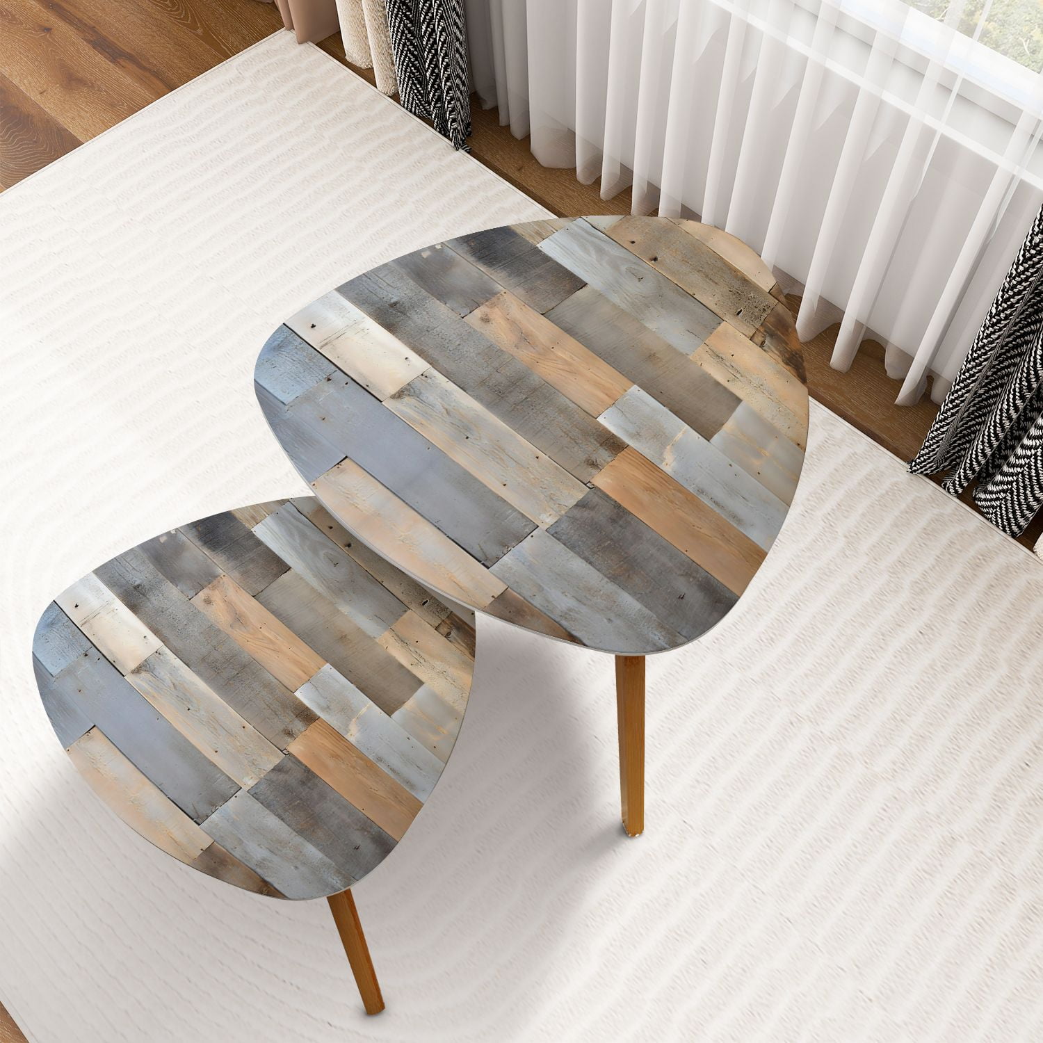 Triangle Nesting Coffee Table Set of 2 Reclaimed Wood Plank Neutral ...
