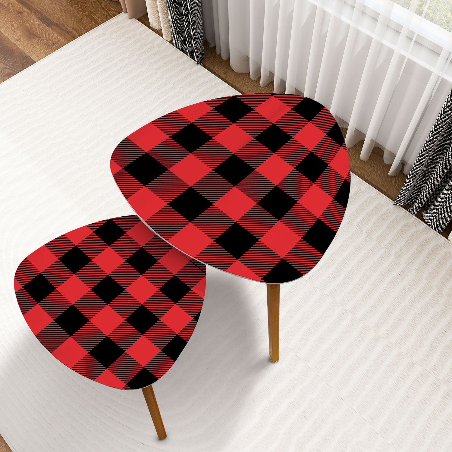 Triangle Nesting Coffee Table Set of 2 Red Black Tartan plaid seamless ...