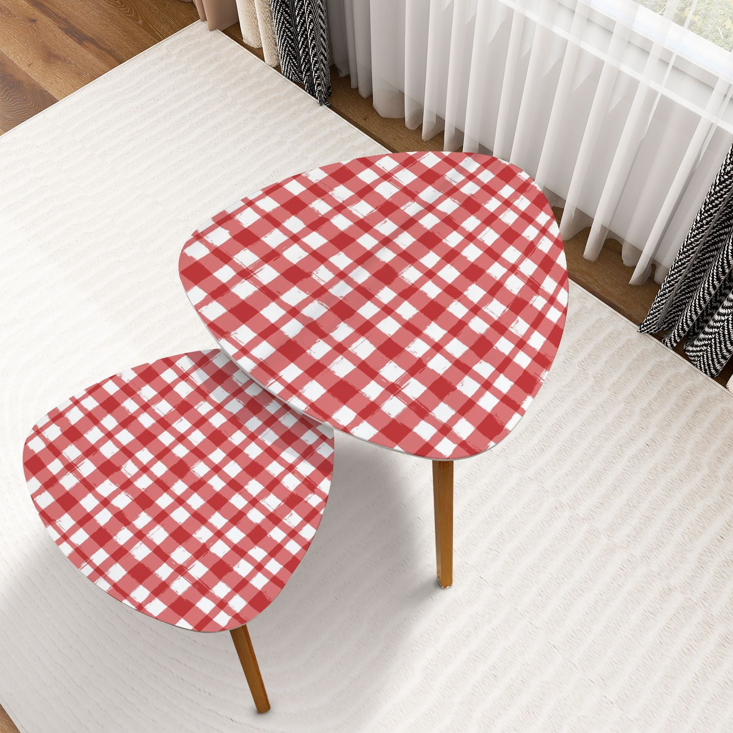 Triangle Nesting Coffee Table Set of 2 Red classic checkered tablecloth ...