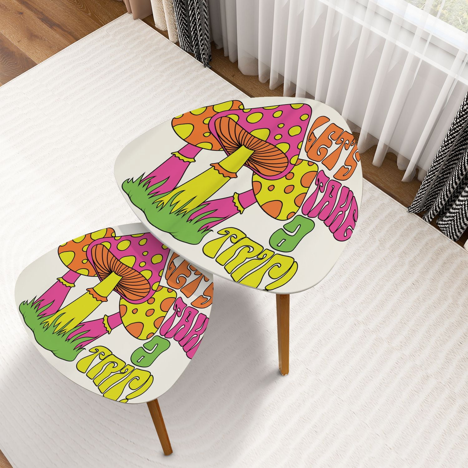 Triangle Nesting Coffee Table Set of 2 Retro 70s psychedelic hippie ...