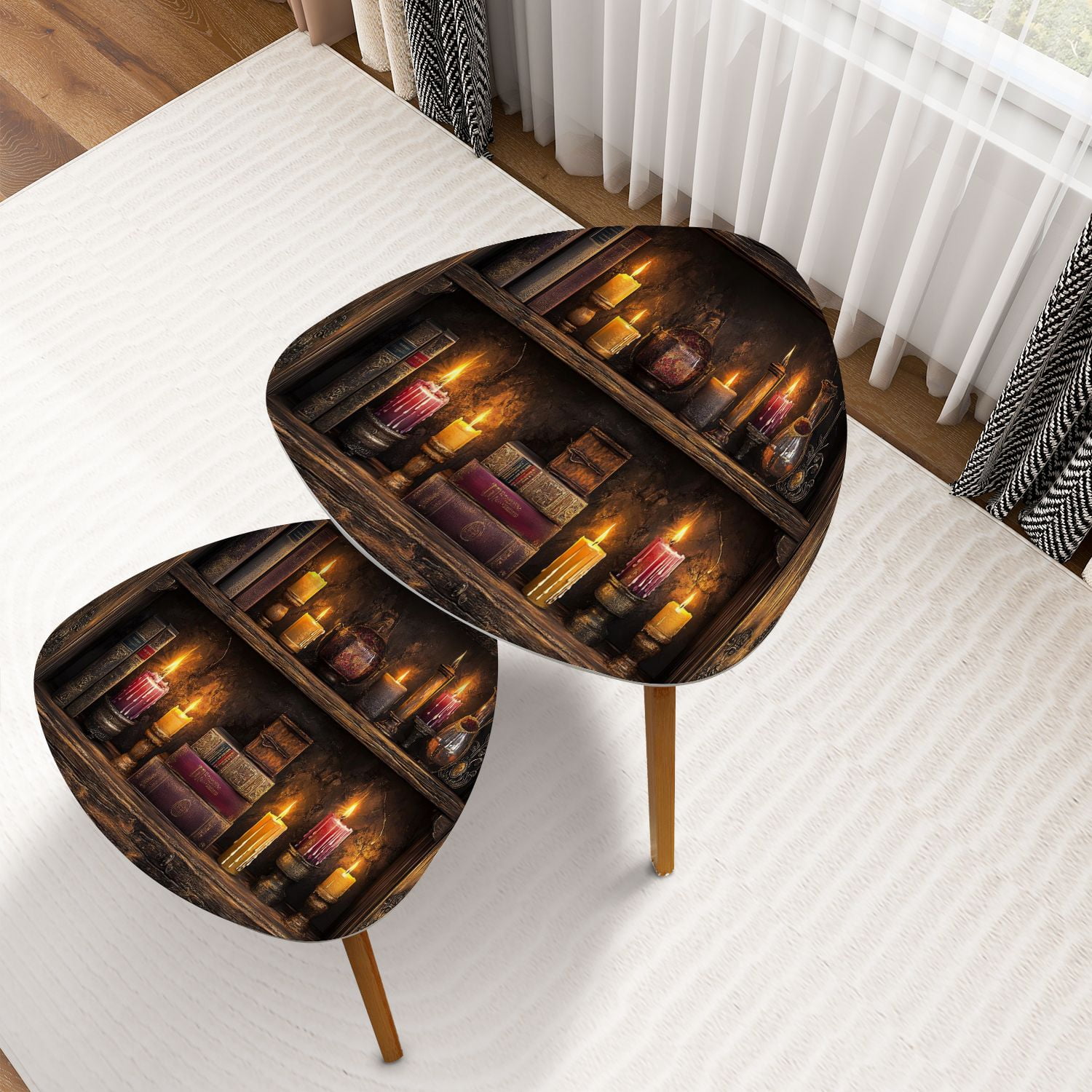 Triangle Nesting Coffee Table Set of 2 Retro Bookcase Bookshelf Books ...