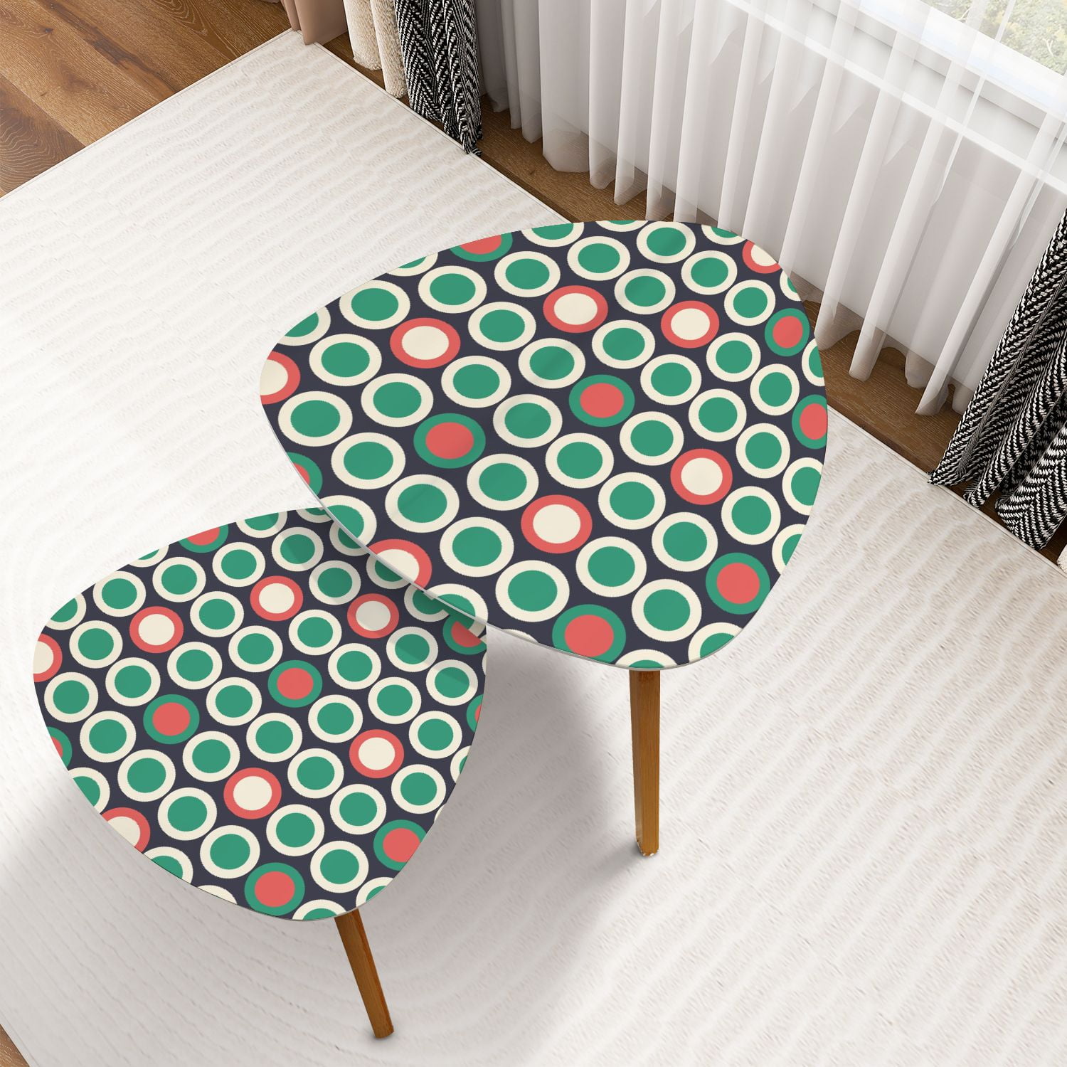 Triangle Nesting Coffee Table Set of 2 Retro Mod Seamless Polka Dot Pattern red green cream dark ...