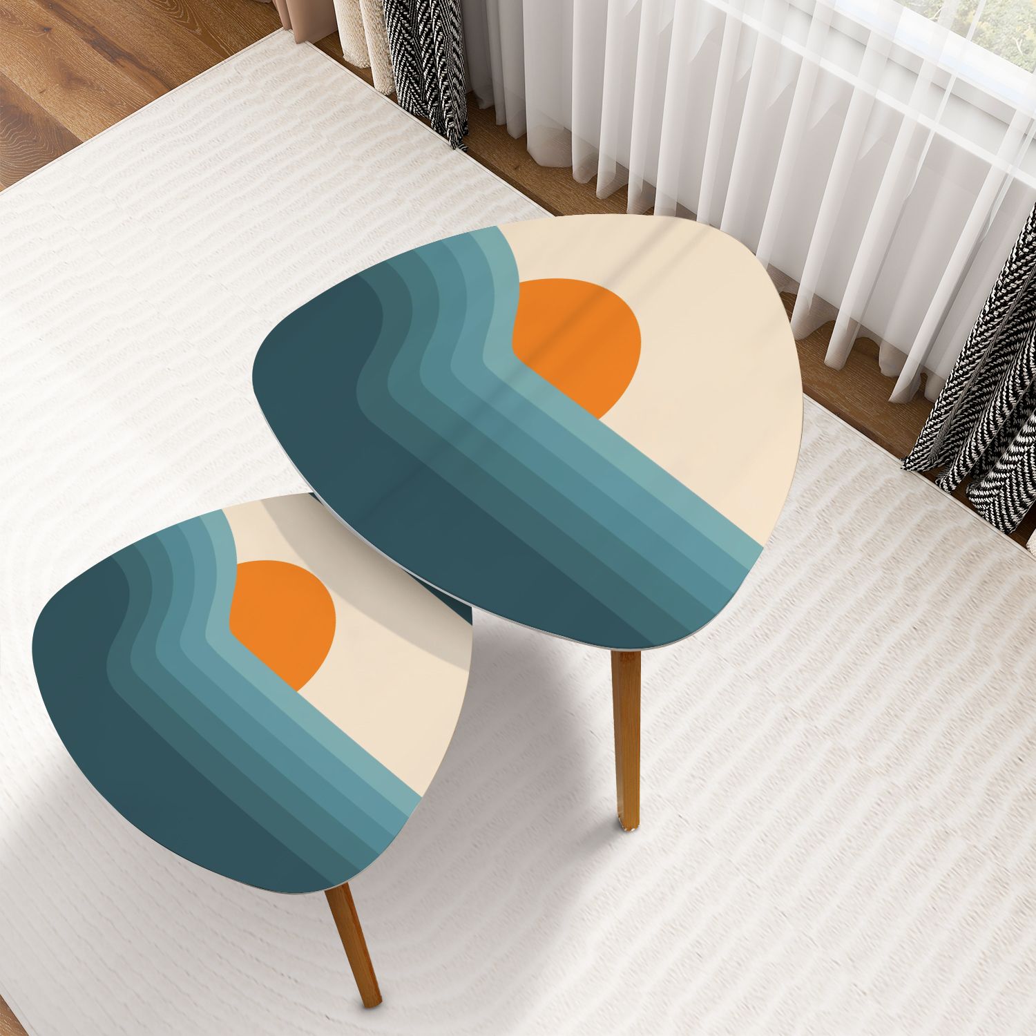Triangle Nesting Coffee Table Set of 2 Retro abstract sunset landscape ...