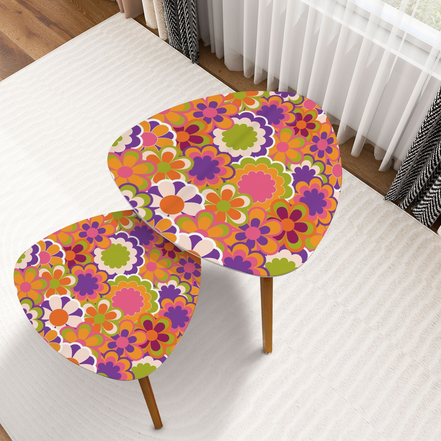 Triangle Nesting Coffee Table Set of 2 Retro groovy seamless pattern ...