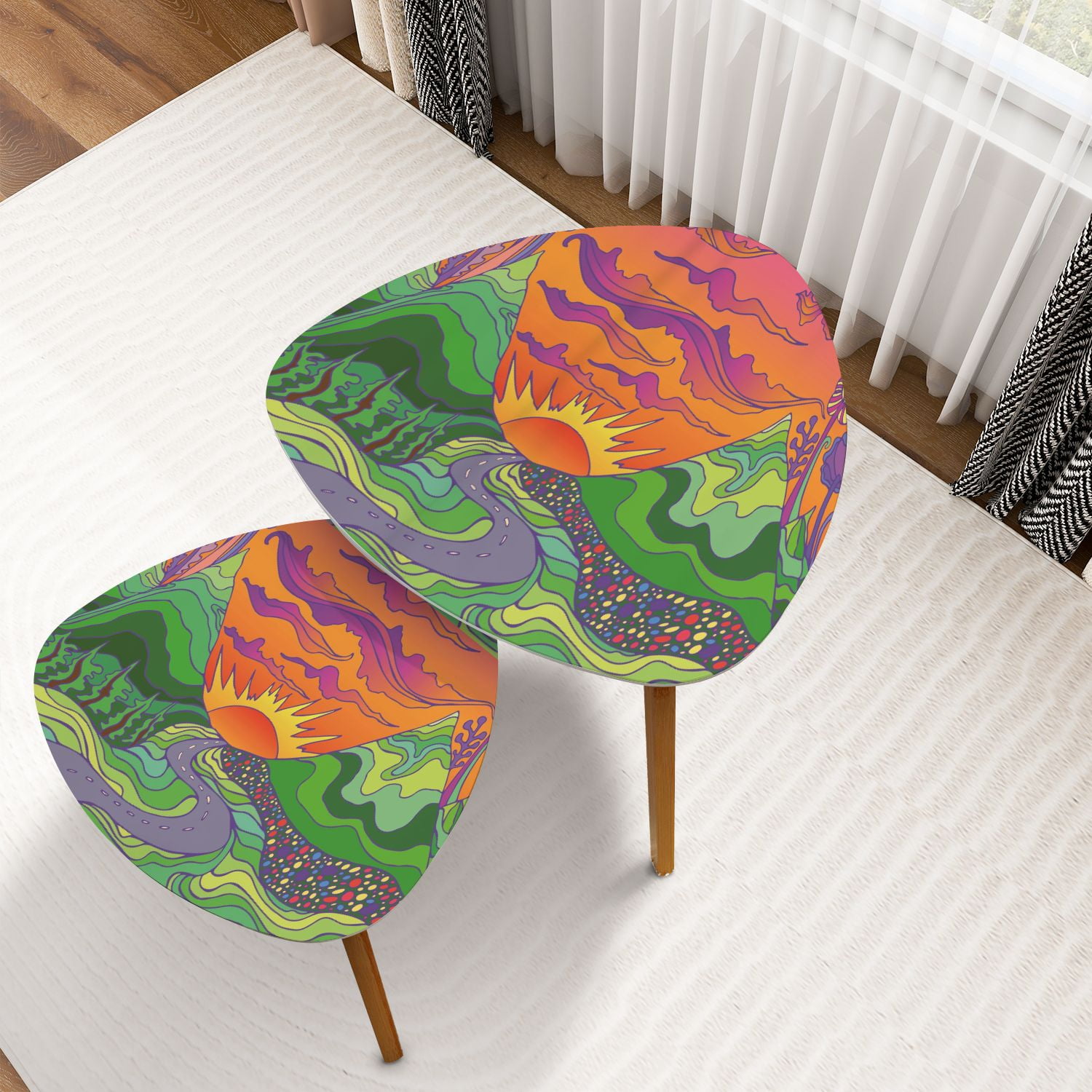 Triangle Nesting Coffee Table Set of 2 Retro hippie style psychedelic ...