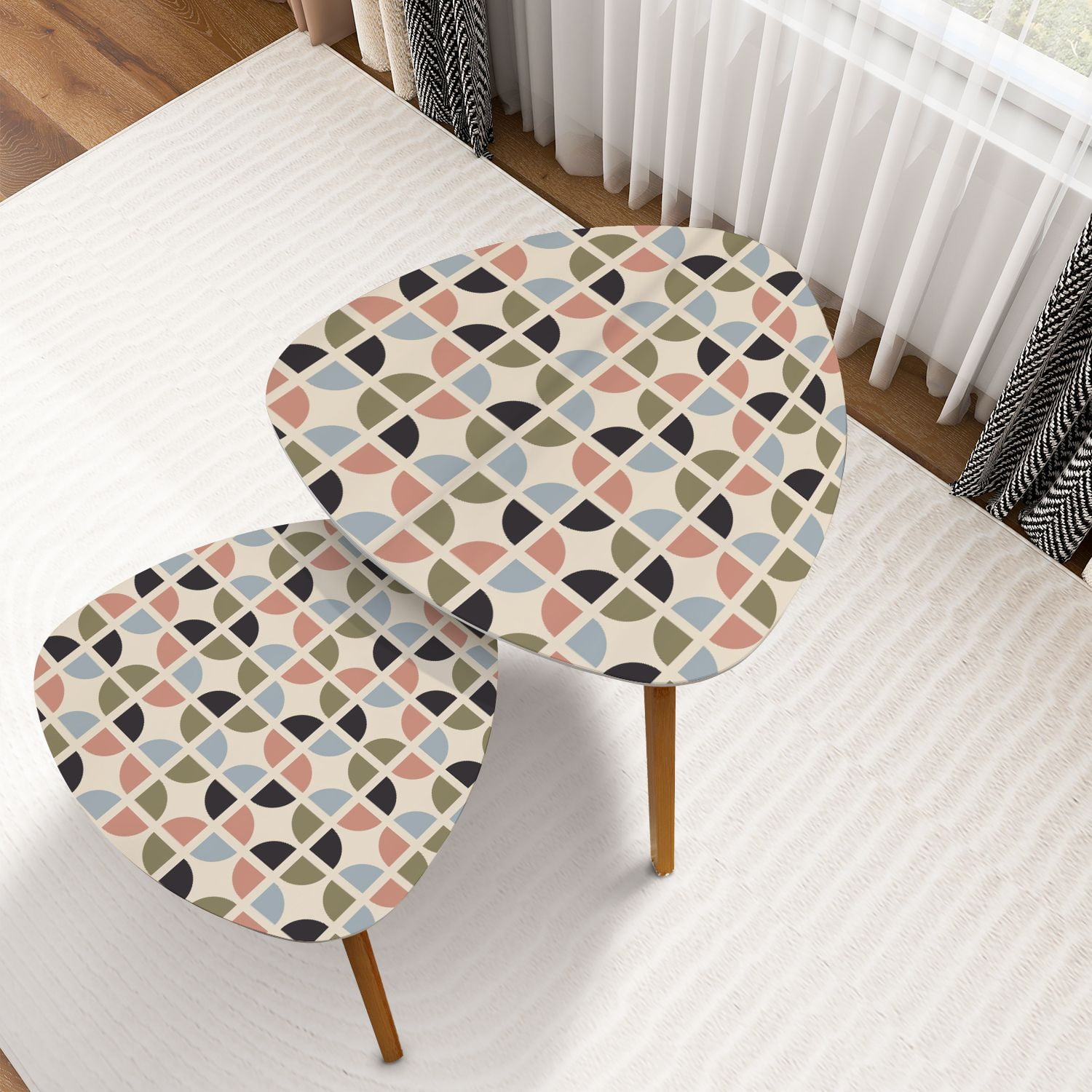 Triangle Nesting Coffee Table Set of 2 Retro seamless pattern Mid ...