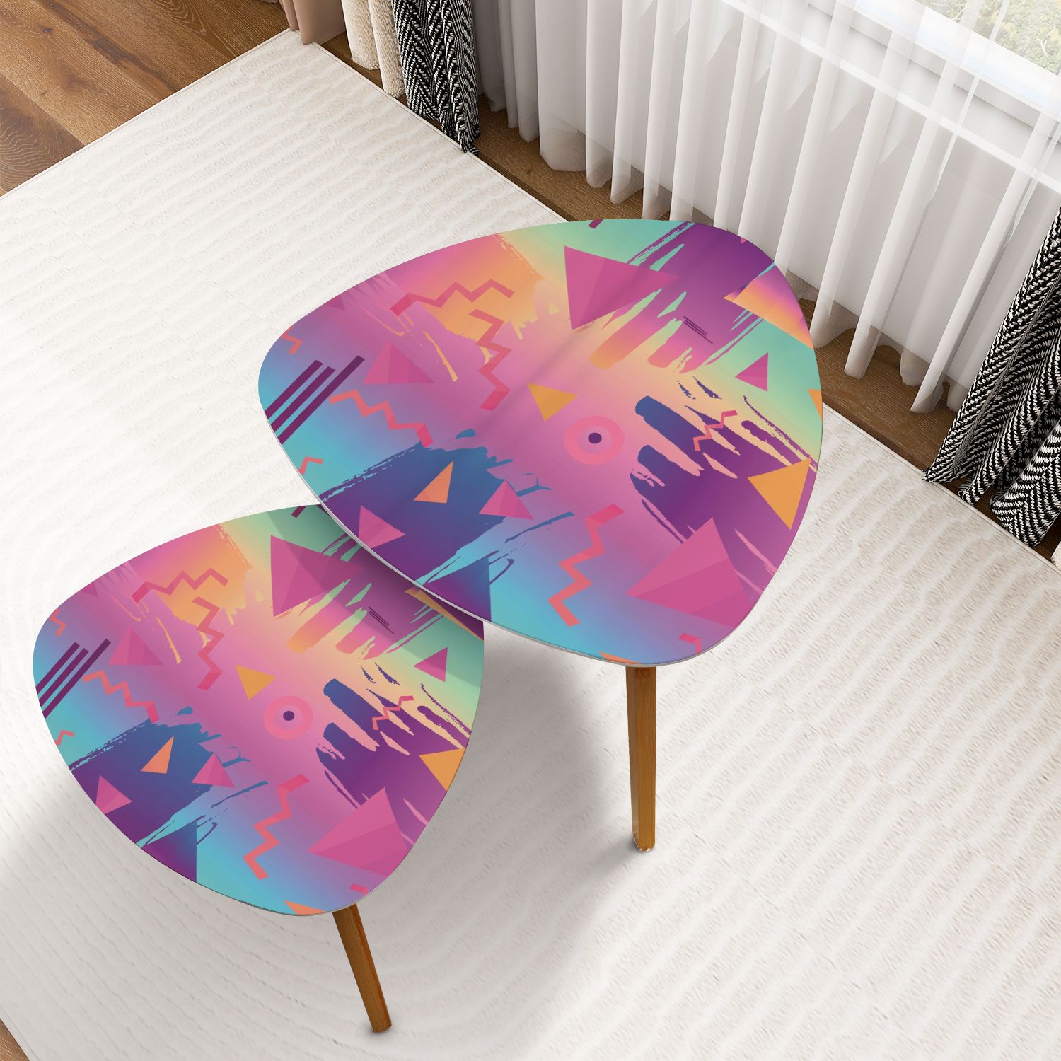 Triangle Nesting Coffee Table Set of 2 Retro vintage 80s 90s fashion ...