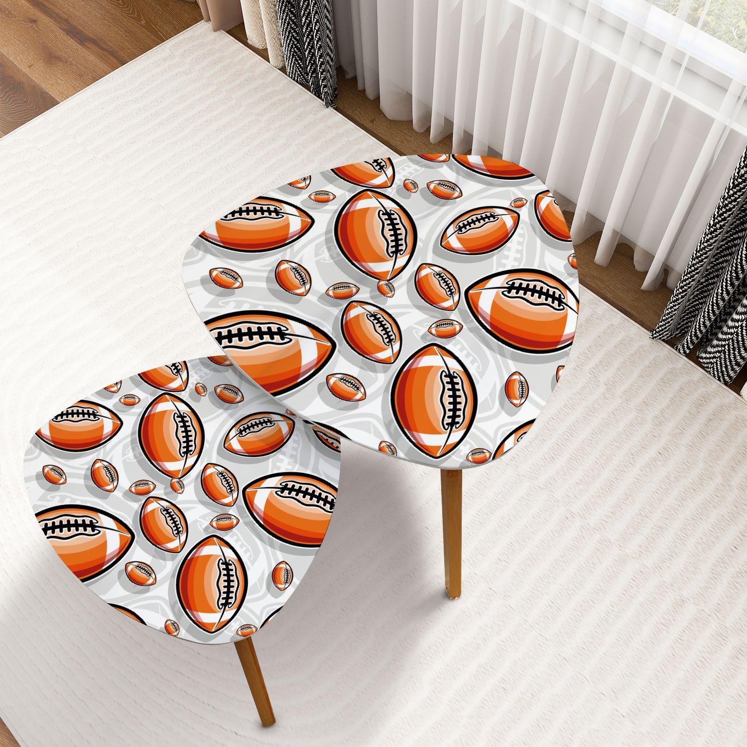 Triangle Nesting Coffee Table Set of 2 Rugby balls American football ...