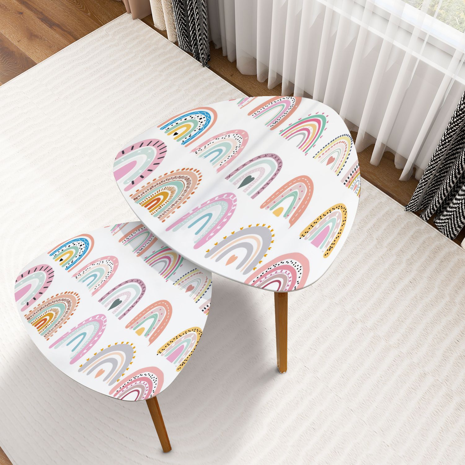 Triangle Nesting Coffee Table Set of 2 Scandinavian rainbow doodle cute ...