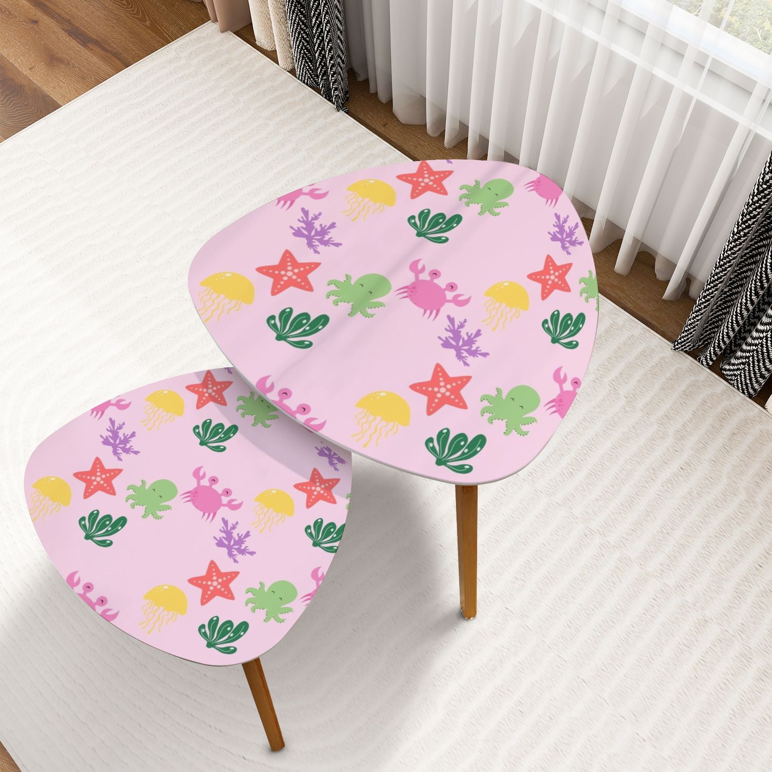 Triangle Nesting Coffee Table Set of 2 Sea animals seamless pattern ...