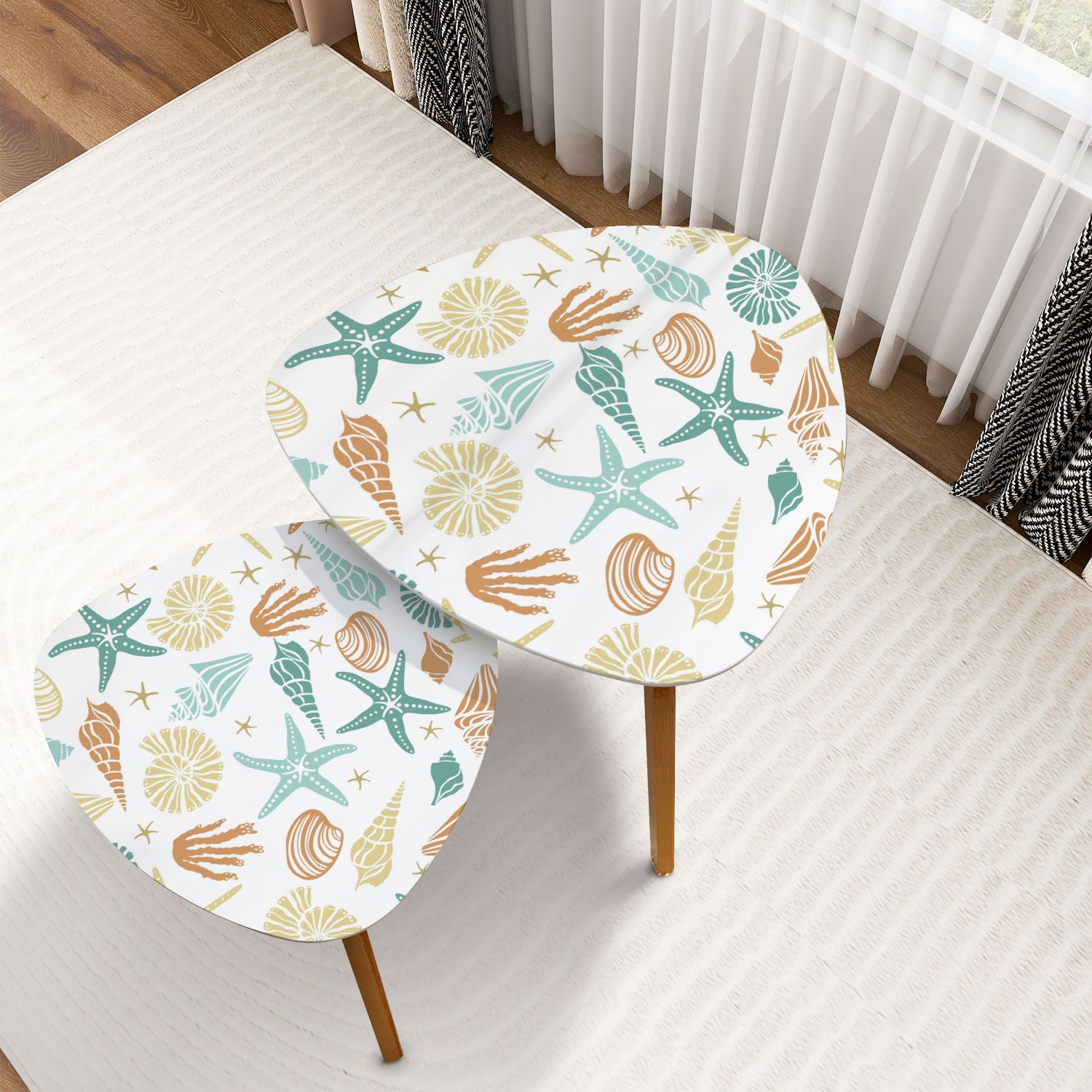 Triangle Nesting Coffee Table Set of 2 Sea shells starfish seamless ...