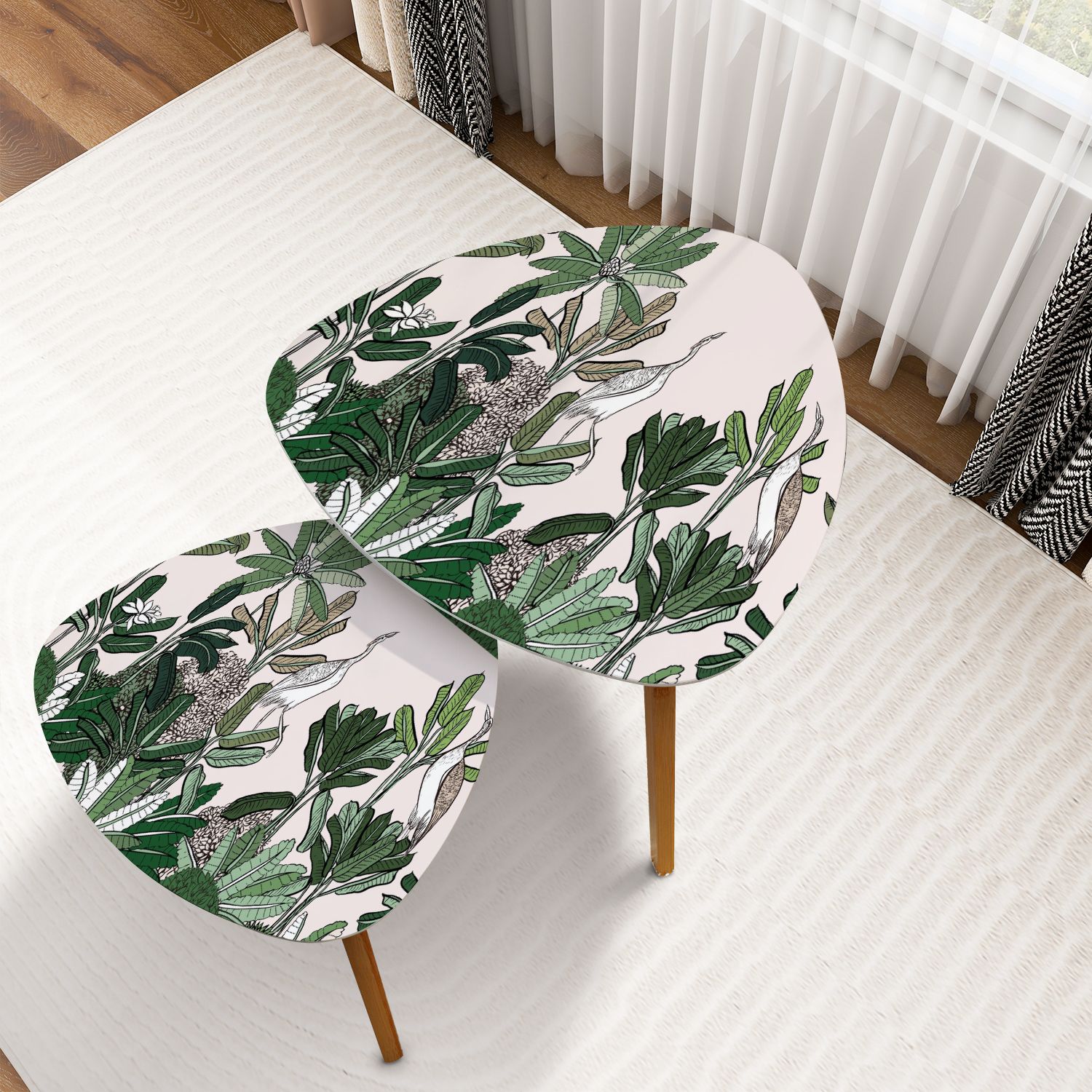 Triangle Nesting Coffee Table Set of 2 Seamless Border Tropical Jungle ...