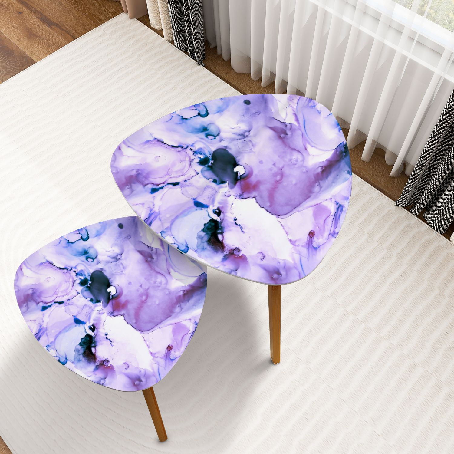 Triangle Nesting Coffee Table Set of 2 Seamless Ink Floral Japanese Ink ...
