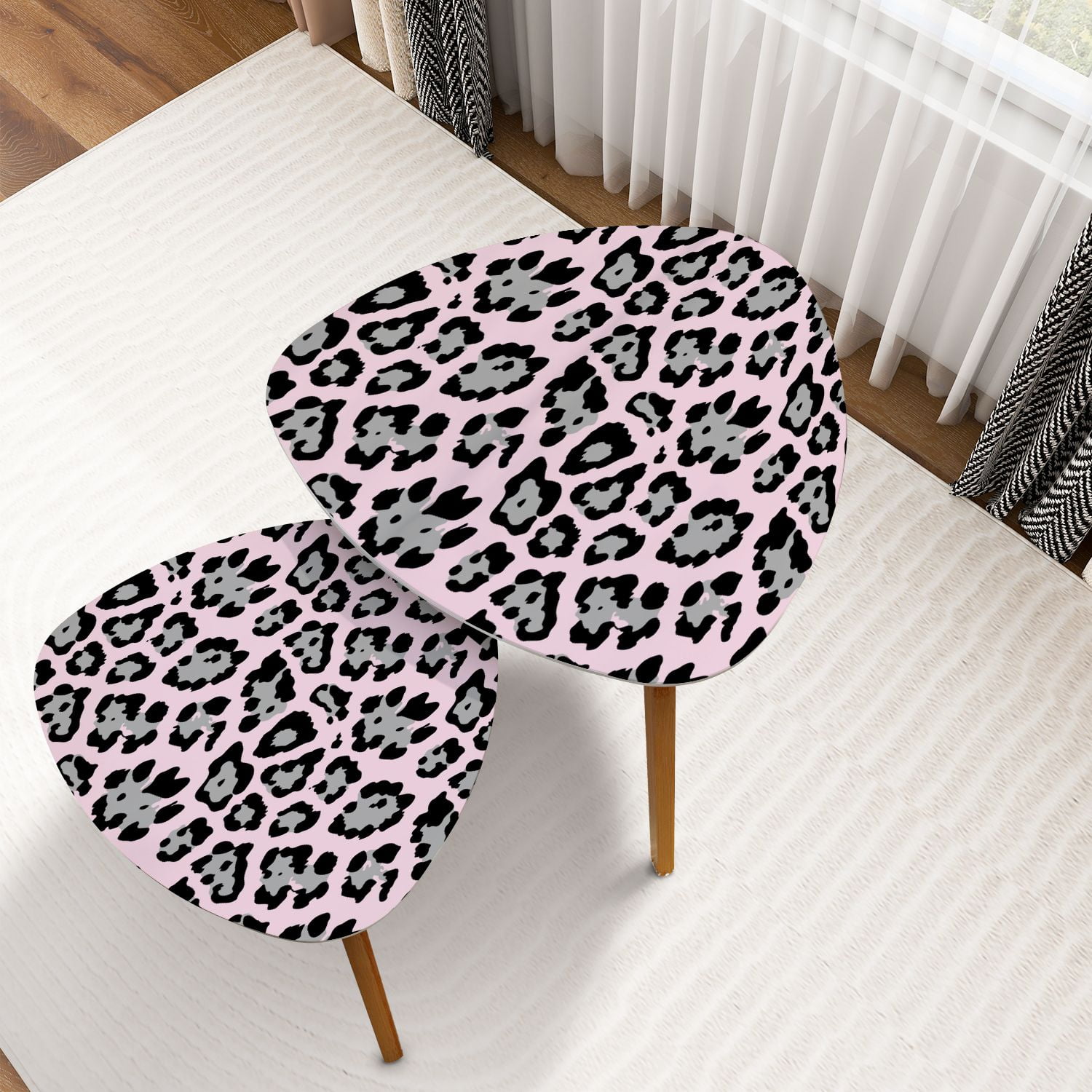 Triangle Nesting Coffee Table Set of 2 Seamless Leopard Skin for ...