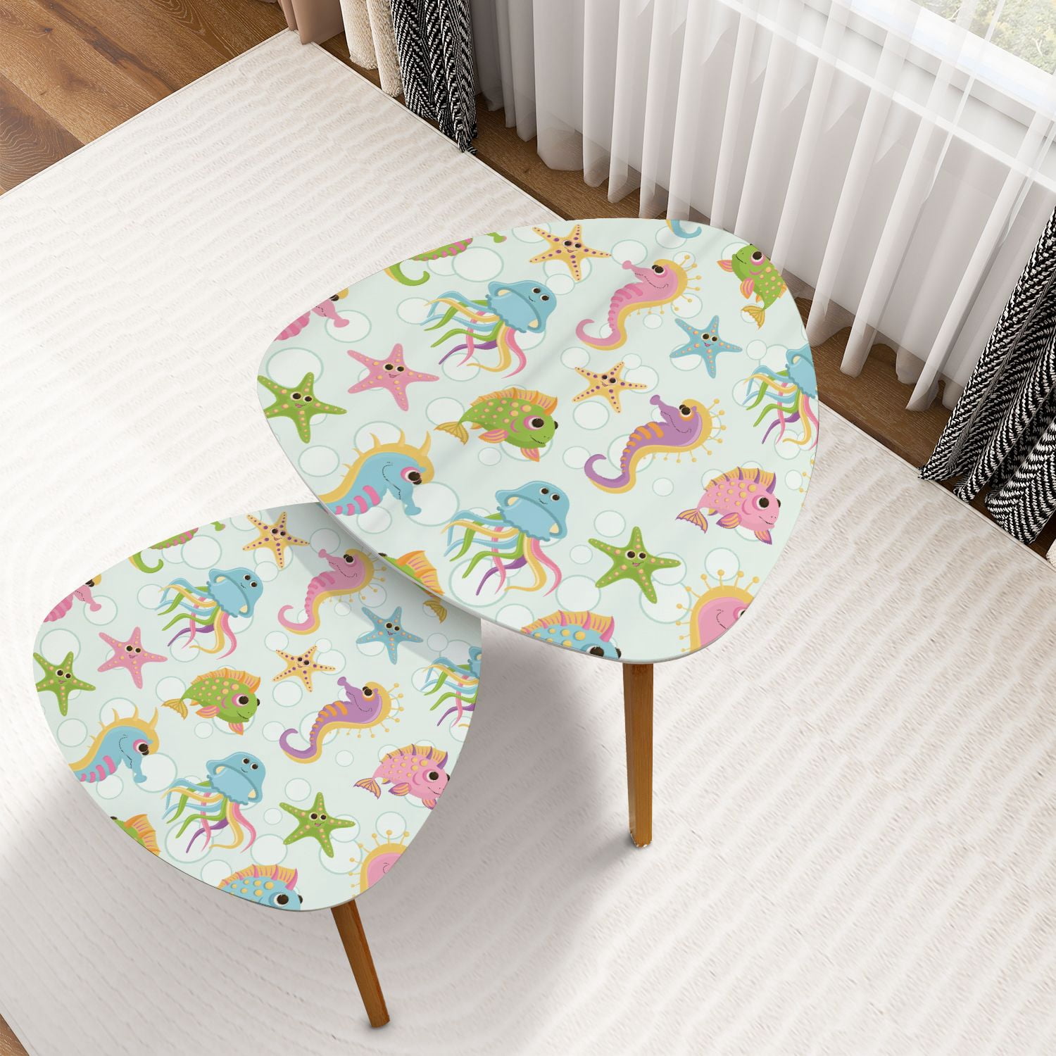 Triangle Nesting Coffee Table Set of 2 Seamless baby fish sea Bright ...