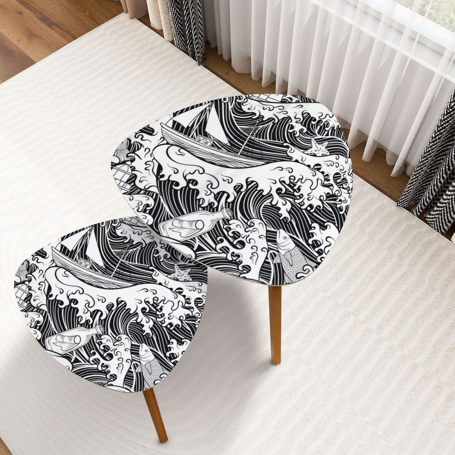 Triangle Nesting Coffee Table Set of 2 Seamless black white pattern ...