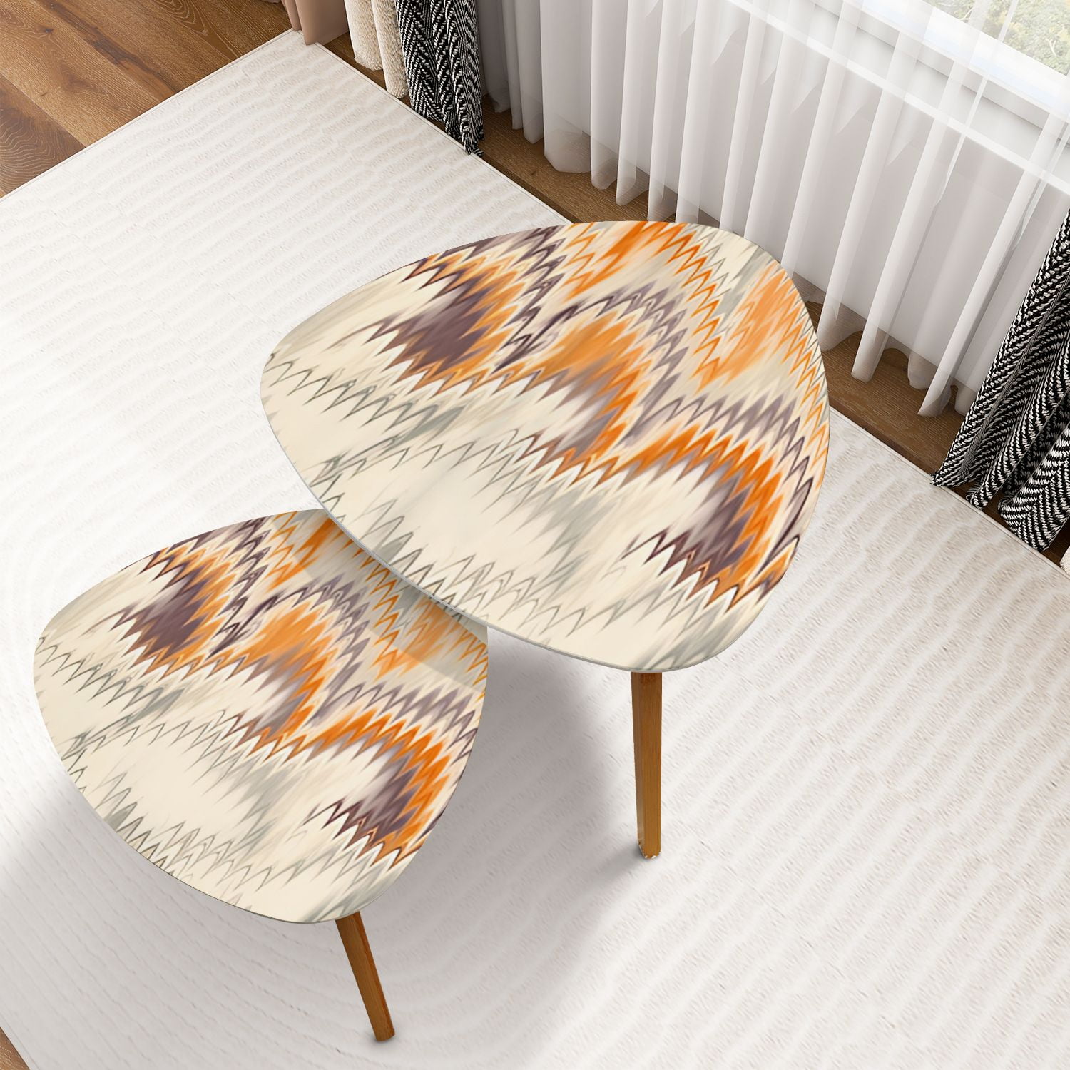 Triangle Nesting Coffee Table Set of 2 Seamless combed Turkish ebru marble effect surface design ...