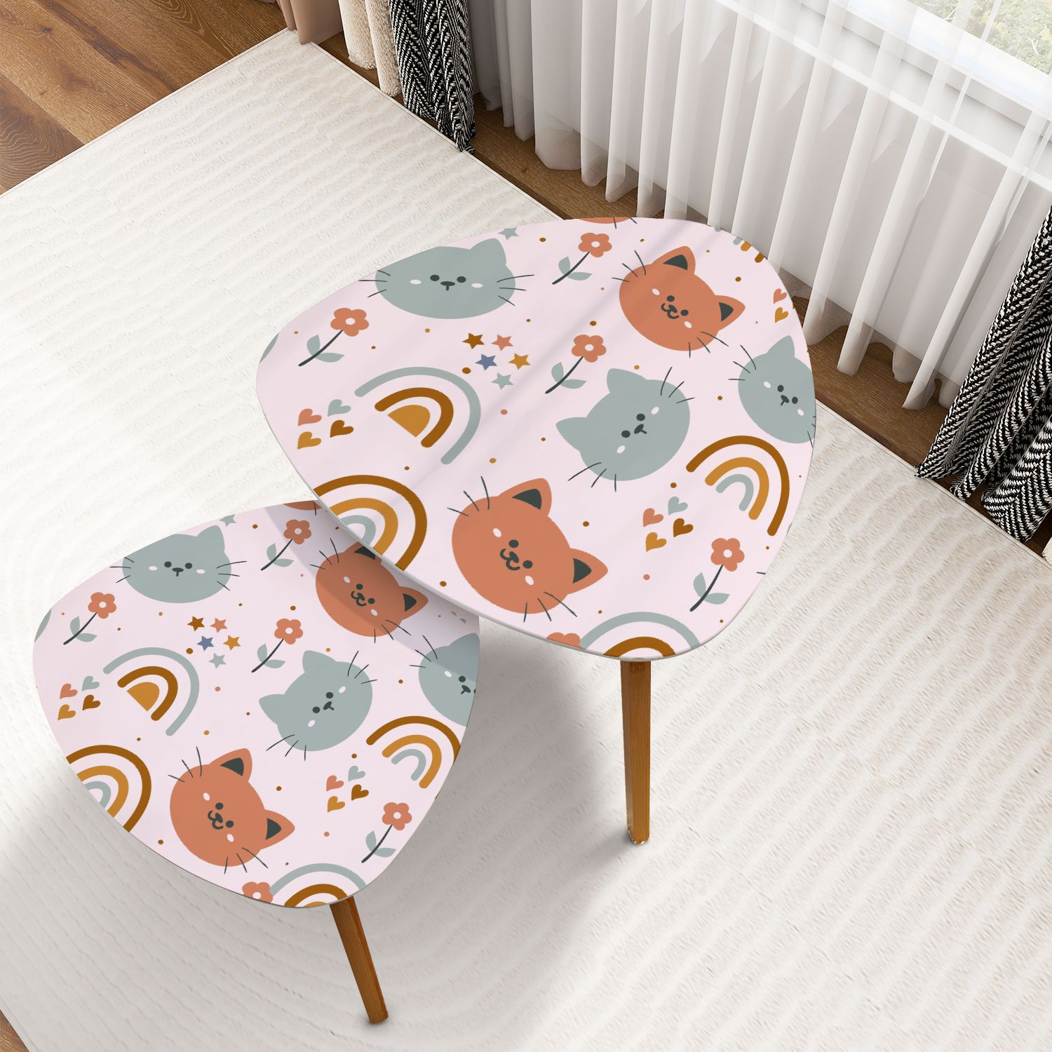 Triangle Nesting Coffee Table Set of 2 Seamless cute cartoon cat plant ...
