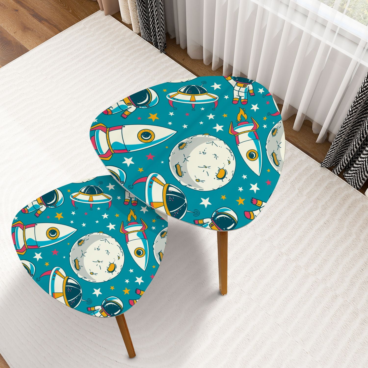 Triangle Nesting Coffee Table Set of 2 Seamless cute doodle astronauts ...