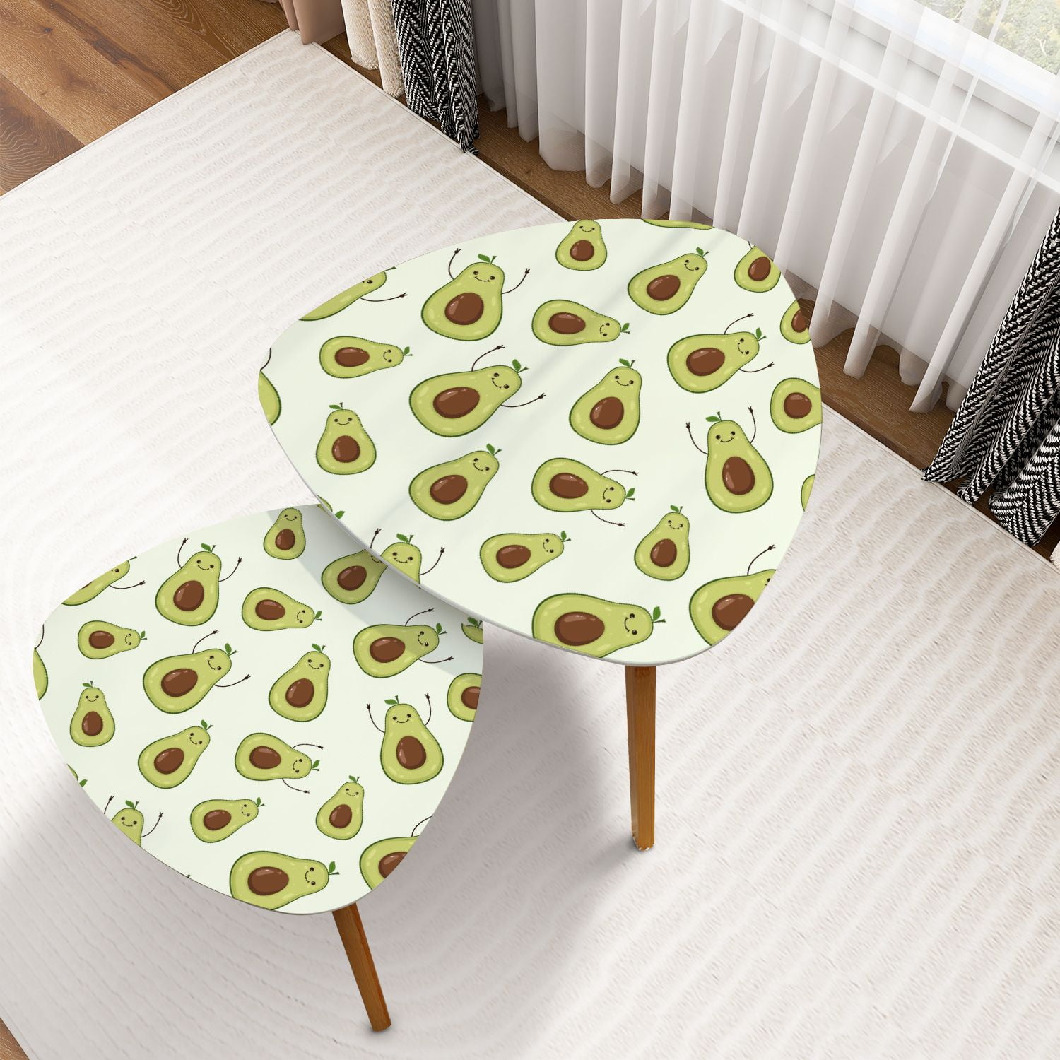 Triangle Nesting Coffee Table Set of 2 Seamless cute happy avocado ...