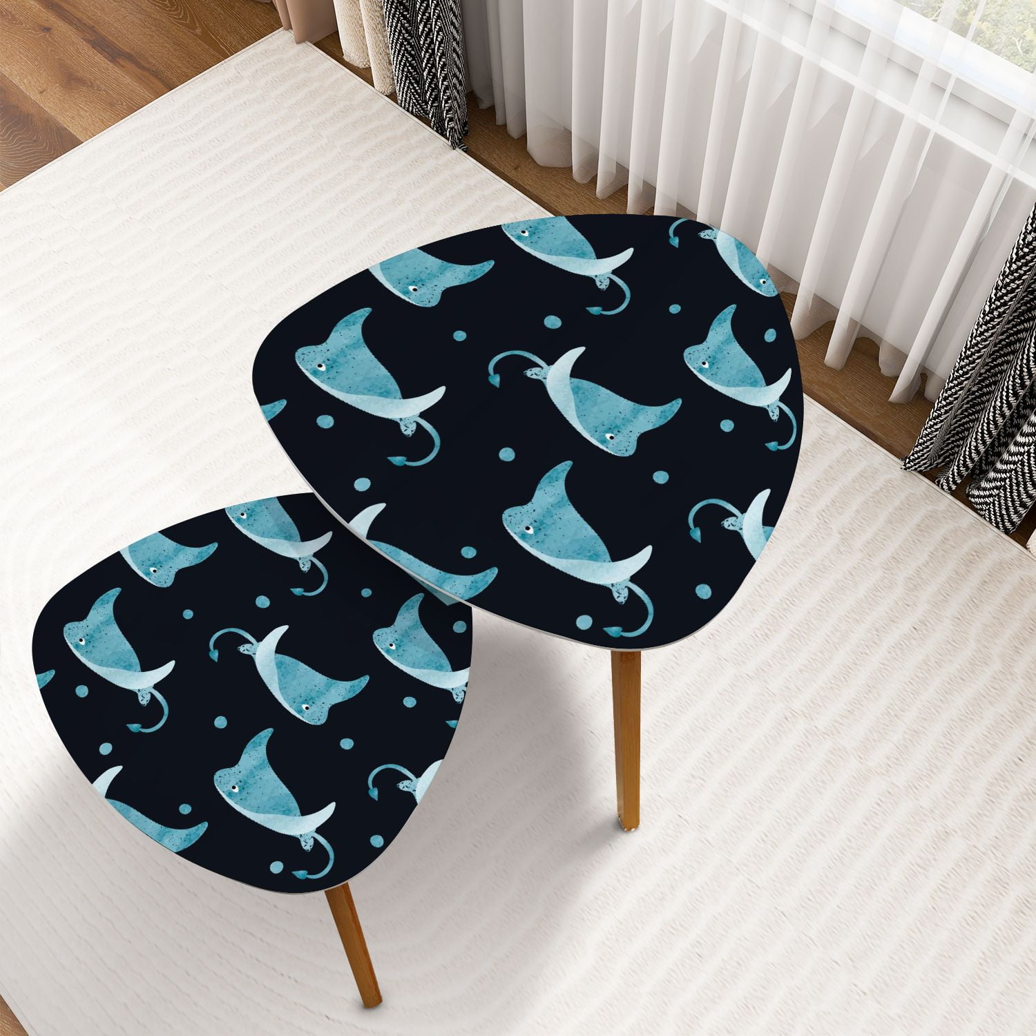 Triangle Nesting Coffee Table Set of 2 Seamless cute watercolor stingray fish manta rays End ...