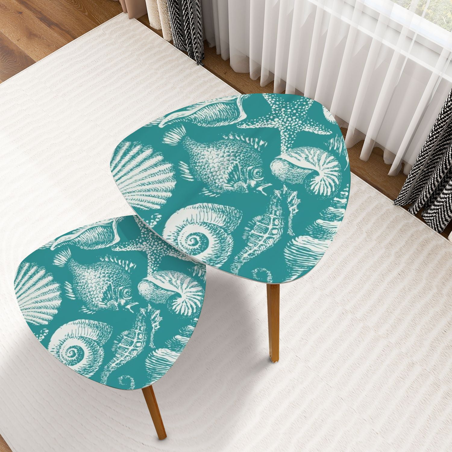 Triangle Nesting Coffee Table Set of 2 Seamless hand drawn sea animals ...