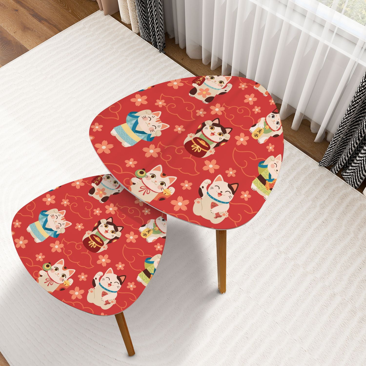 Triangle Nesting Coffee Table Set of 2 Seamless japanese maneki cats ...