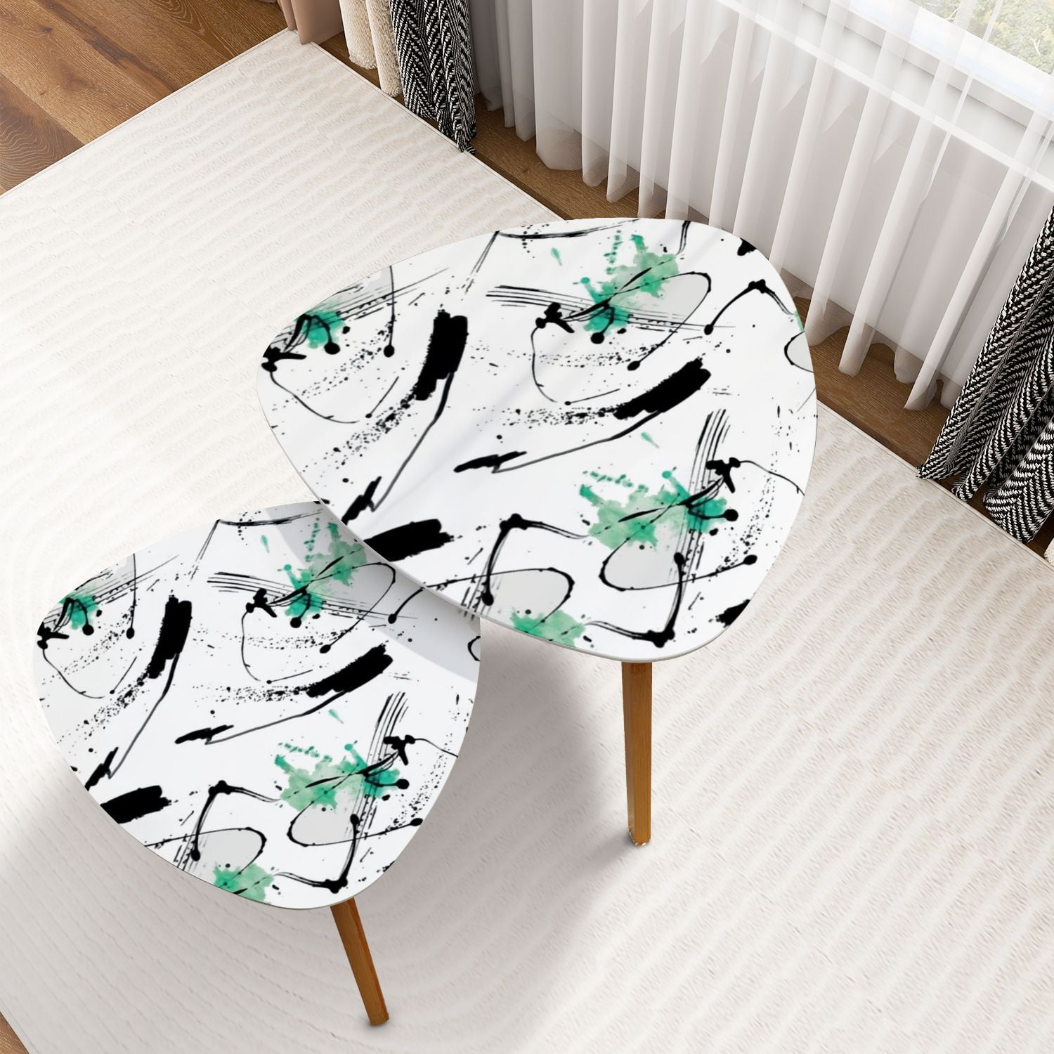 Triangle Nesting Coffee Table Set of 2 Seamless line green black ...