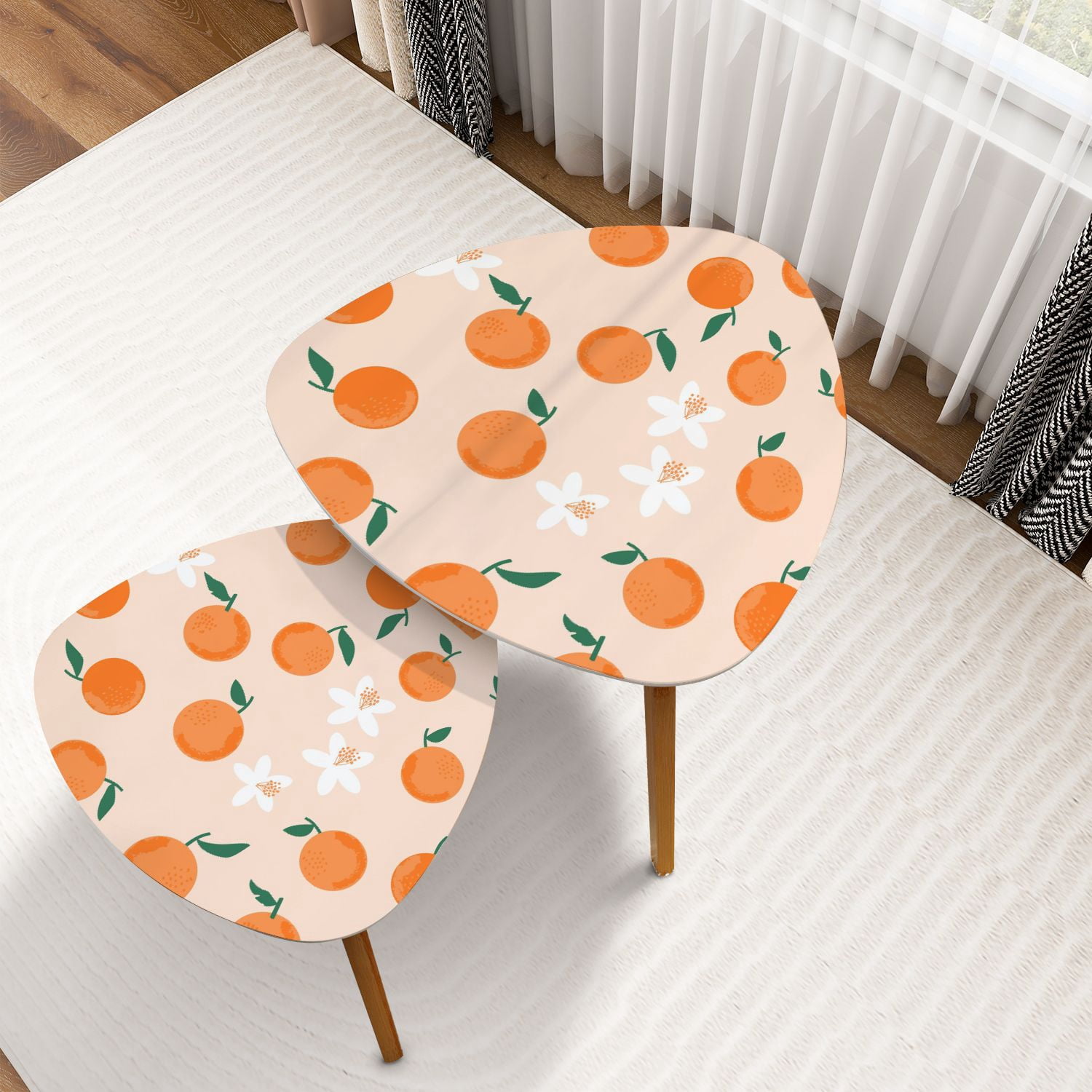 Triangle Nesting Coffee Table Set of 2 Seamless orange green leaves ...