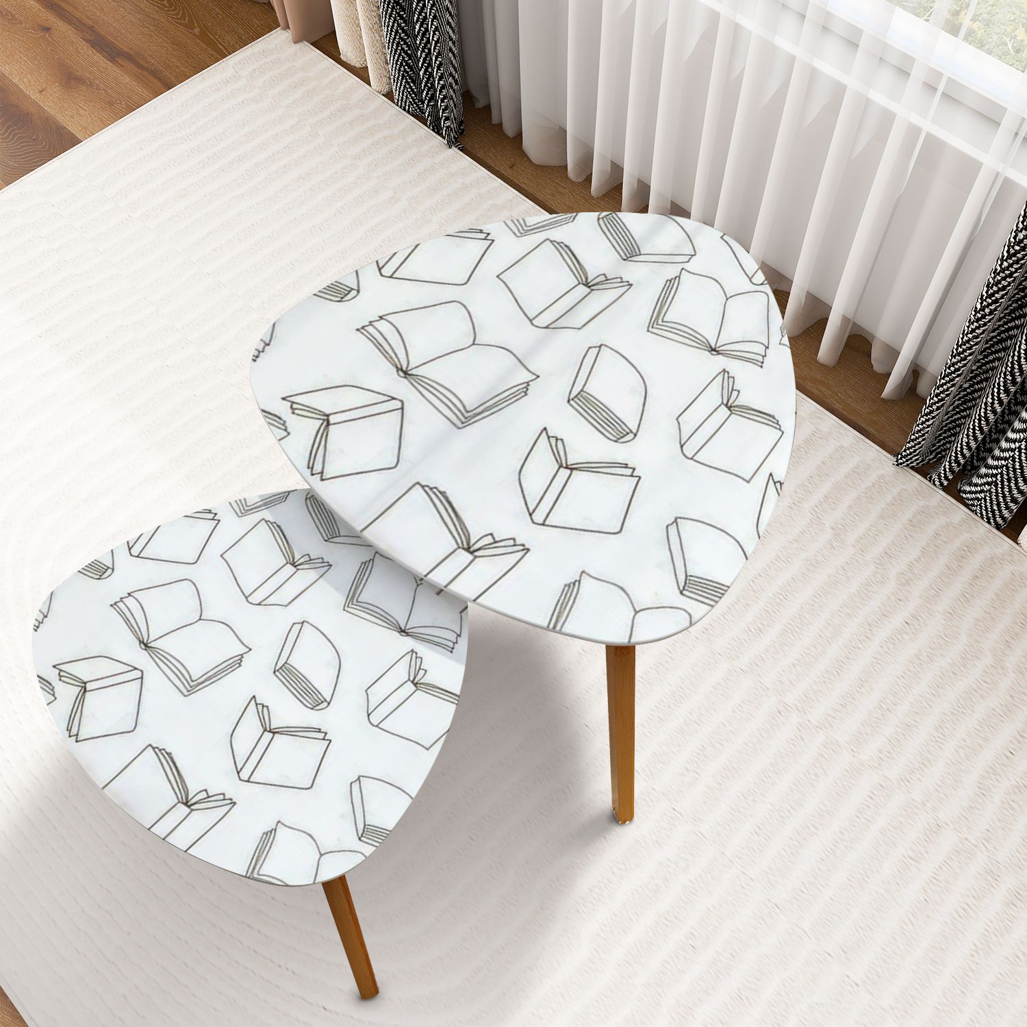 Triangle Nesting Coffee Table Set of 2 Seamless outline books pattern ...