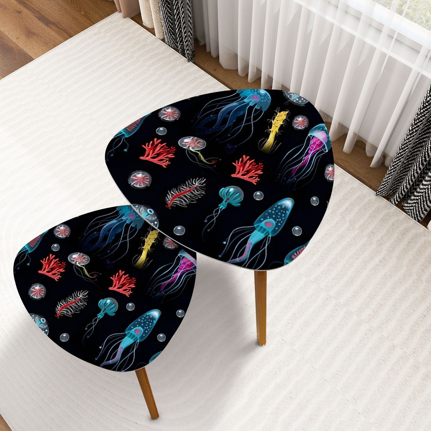 Triangle Nesting Coffee Table Set of 2 Seamless pattern Jellyfish ...
