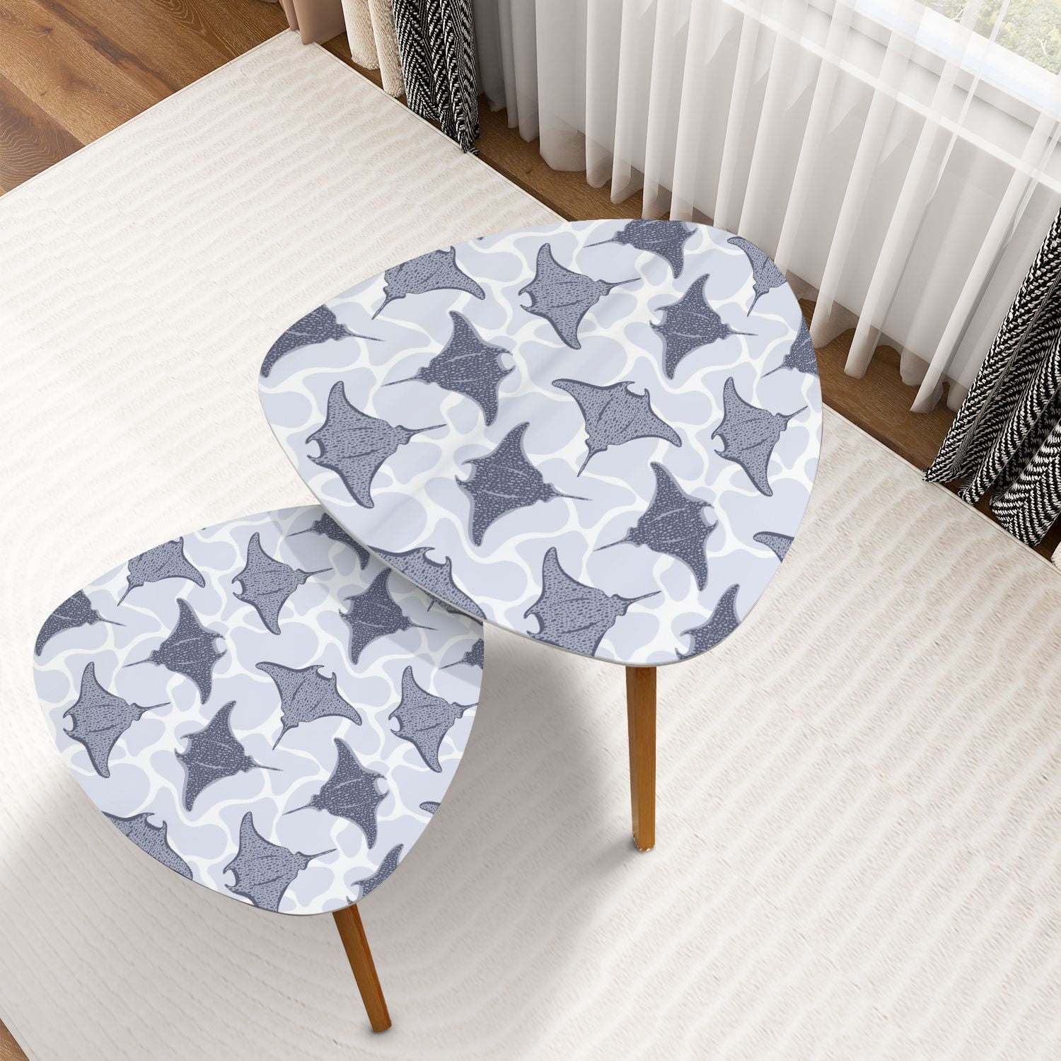 Triangle Nesting Coffee Table Set of 2 Seamless pattern Stingray fishes ...