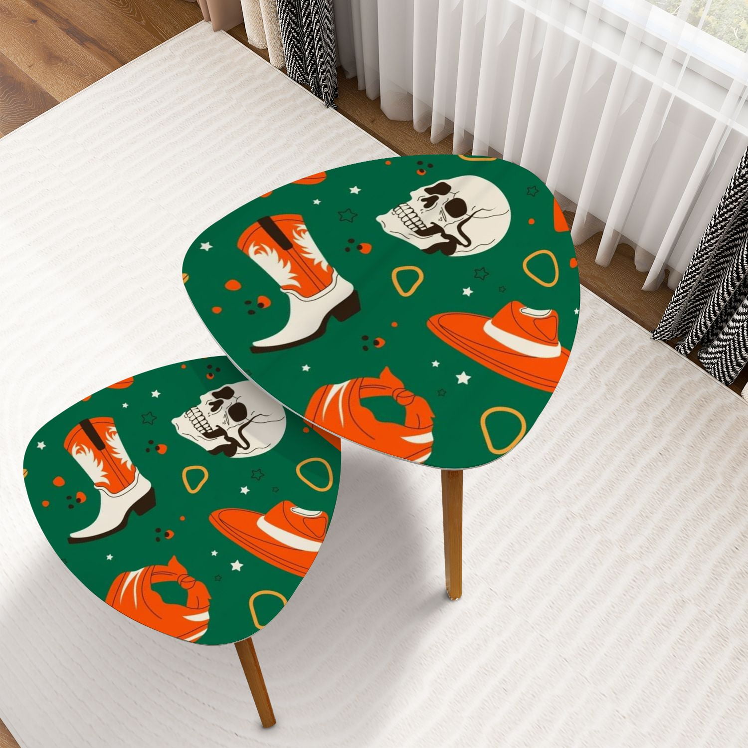 Triangle Nesting Coffee Table Set of 2 Seamless pattern Wild West elements squiggles green ...